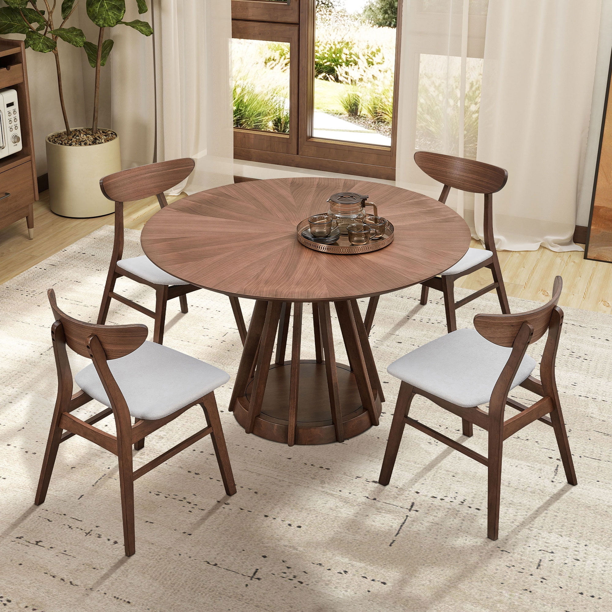 Kevinplus (1 Table+4 Chairs)Modern Dining Table Set of 5 pcs,Wooden ...
