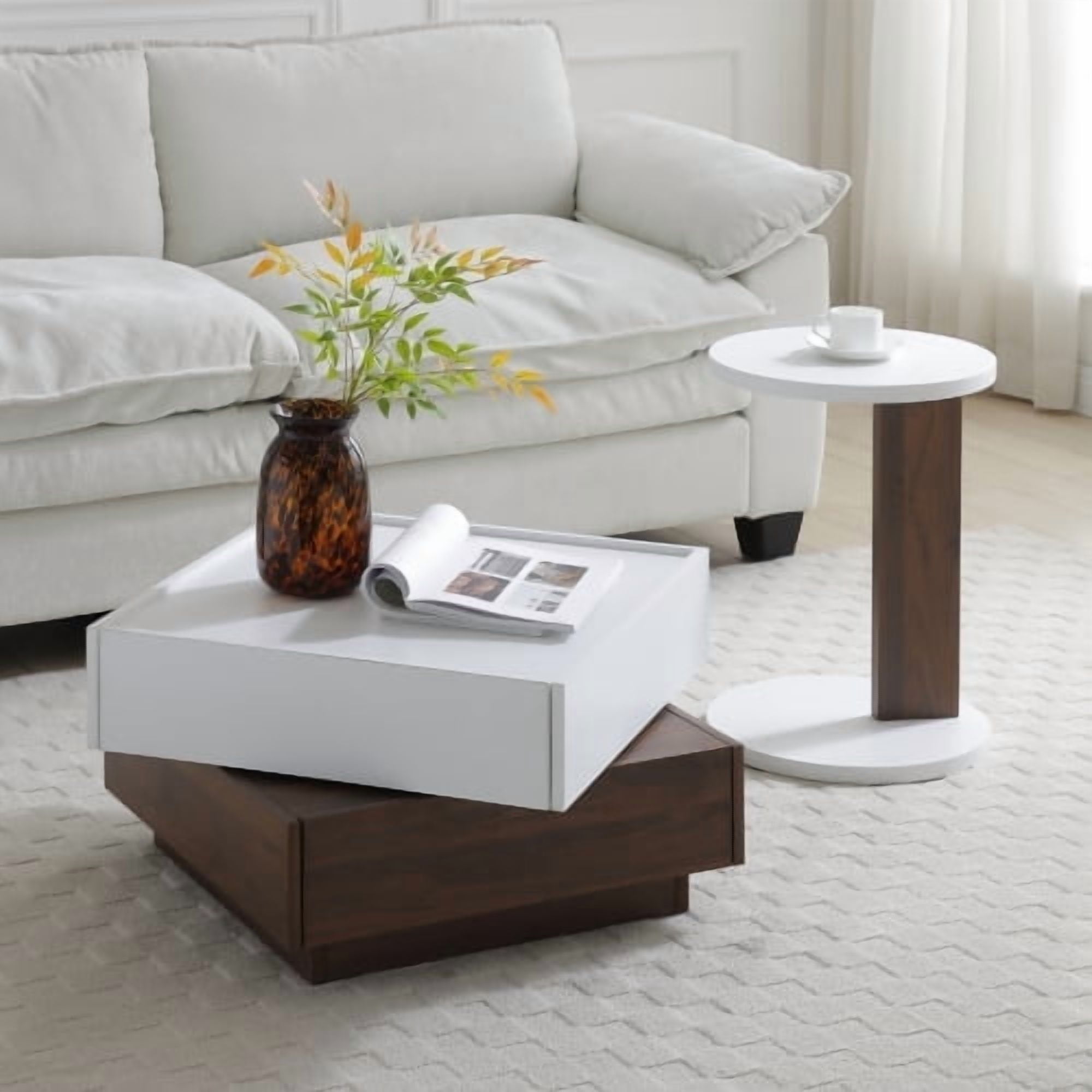 Kevinplus 2 set Coffee Table , Rotating Coffee Table with 2 Drawers ...