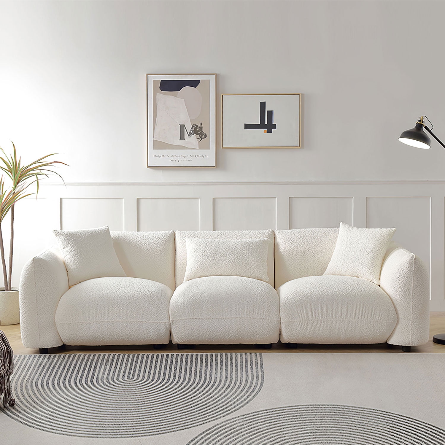 Kevinplus 3 Seater Sofa Mid Century Lamb Wool Fabric, Beige - Walmart.com