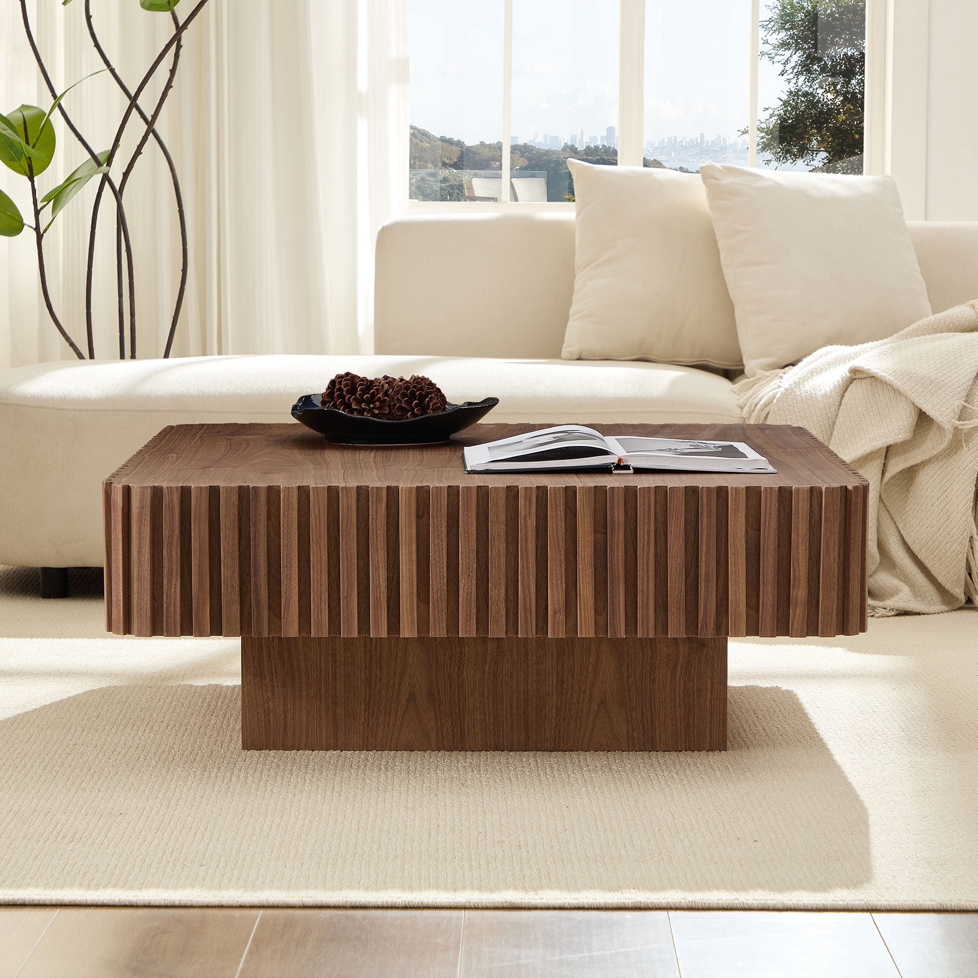Kevinplus 35.43" Modern Square Coffee Table, Small Wooden Handcraft ...