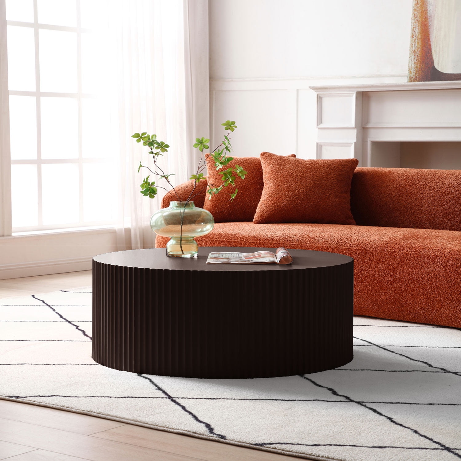Kevinplus 35.43" Round Coffee Table, Matte Black Wooden Large End Table ...