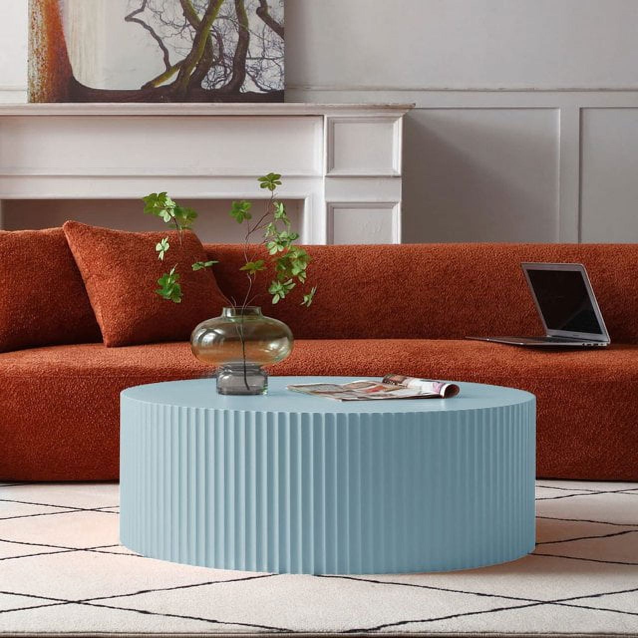 Kevinplus 35.43" Round Coffee Table, Matte Bule Wooden Large End Table ...