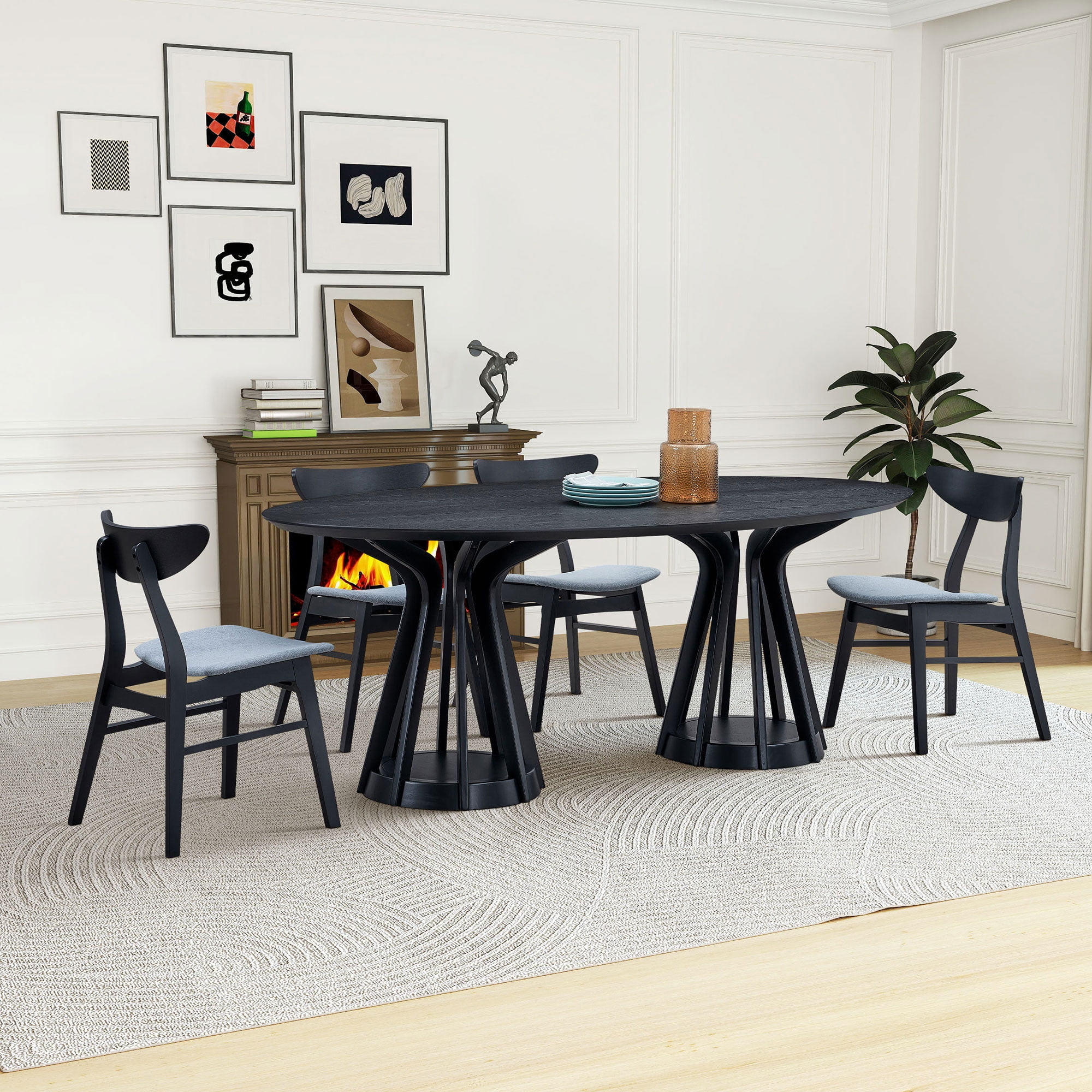 Kevinplus 78.74 Inch Modern Dining Table Ellipse Wooden Table for ...