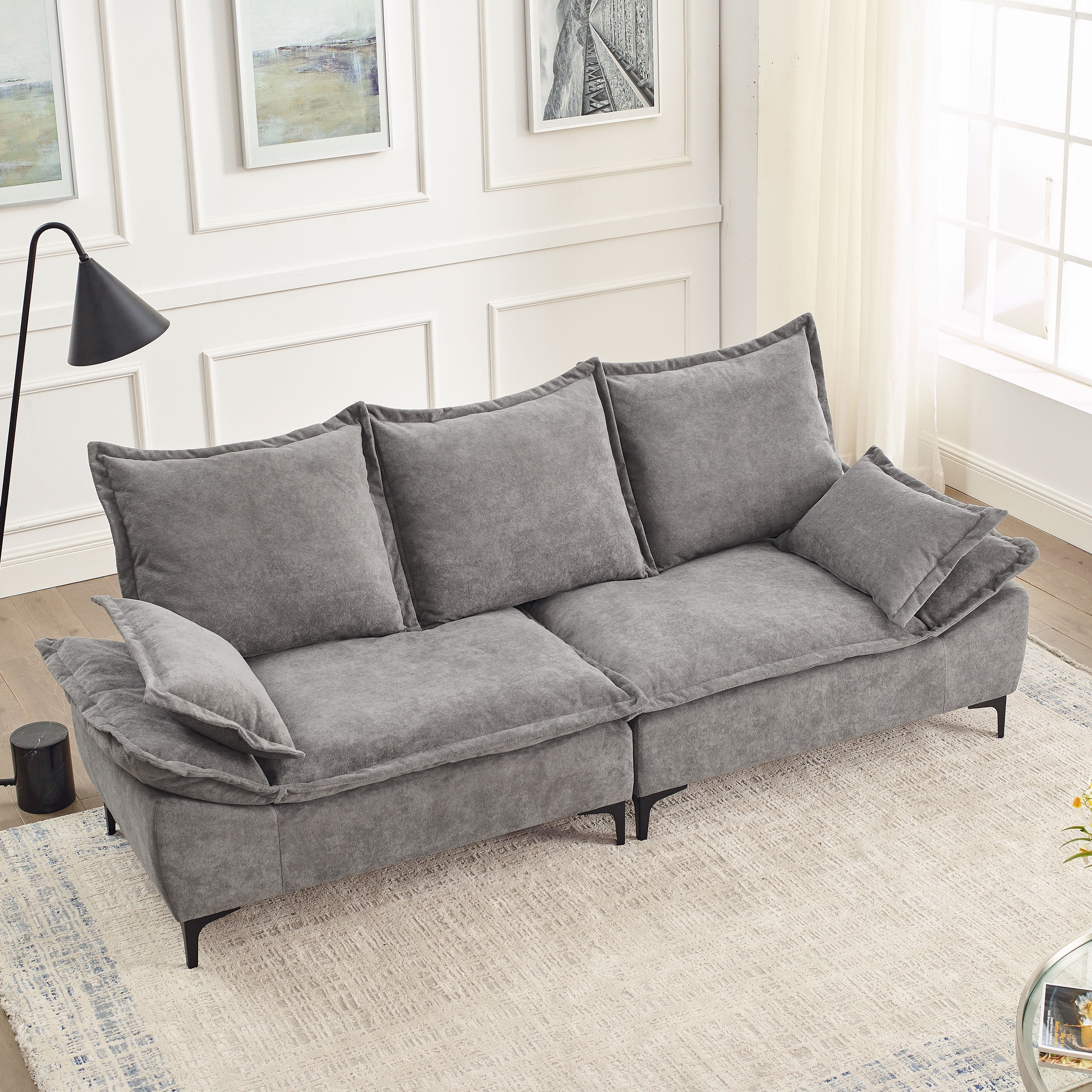 Kevinplus 88.5" Upholstered Sofa Couch, 3 Seater Loveseat Sofa with 2 ...
