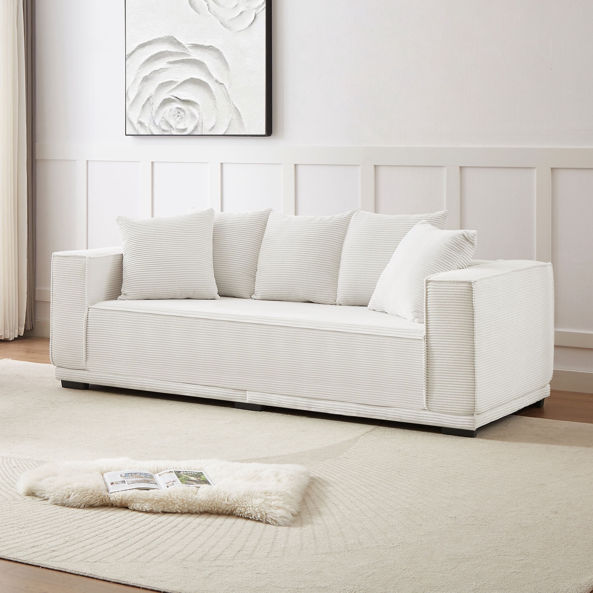 Kevinplus 88.97'' Mid Century Modern Upholstered Sofa with 5 Matching ...