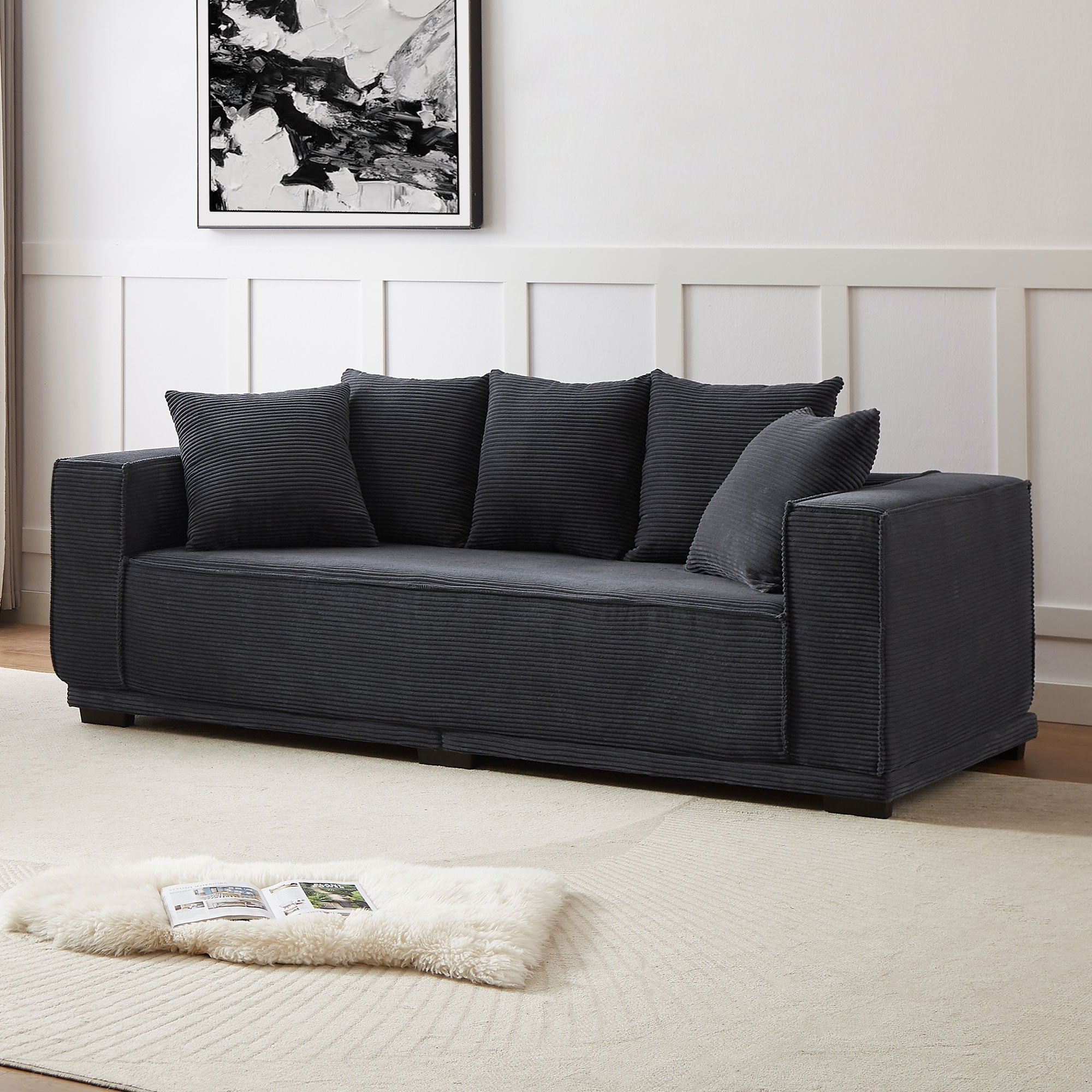 Kevinplus 88.97'' Mid Century Modern Upholstered Sofa with 5 Matching ...