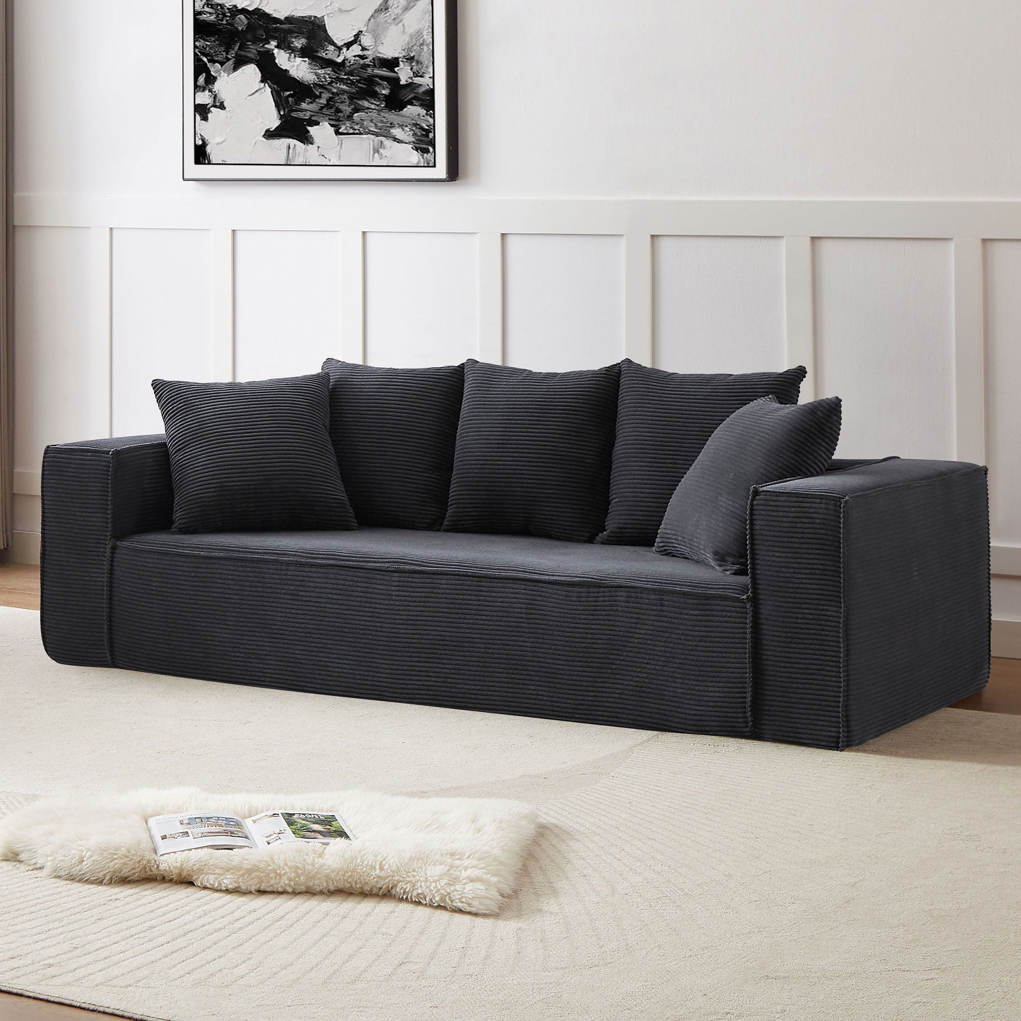Kevinplus 88.97 inch Soft Corduroy Upholstery Streamlined Design sofa ...