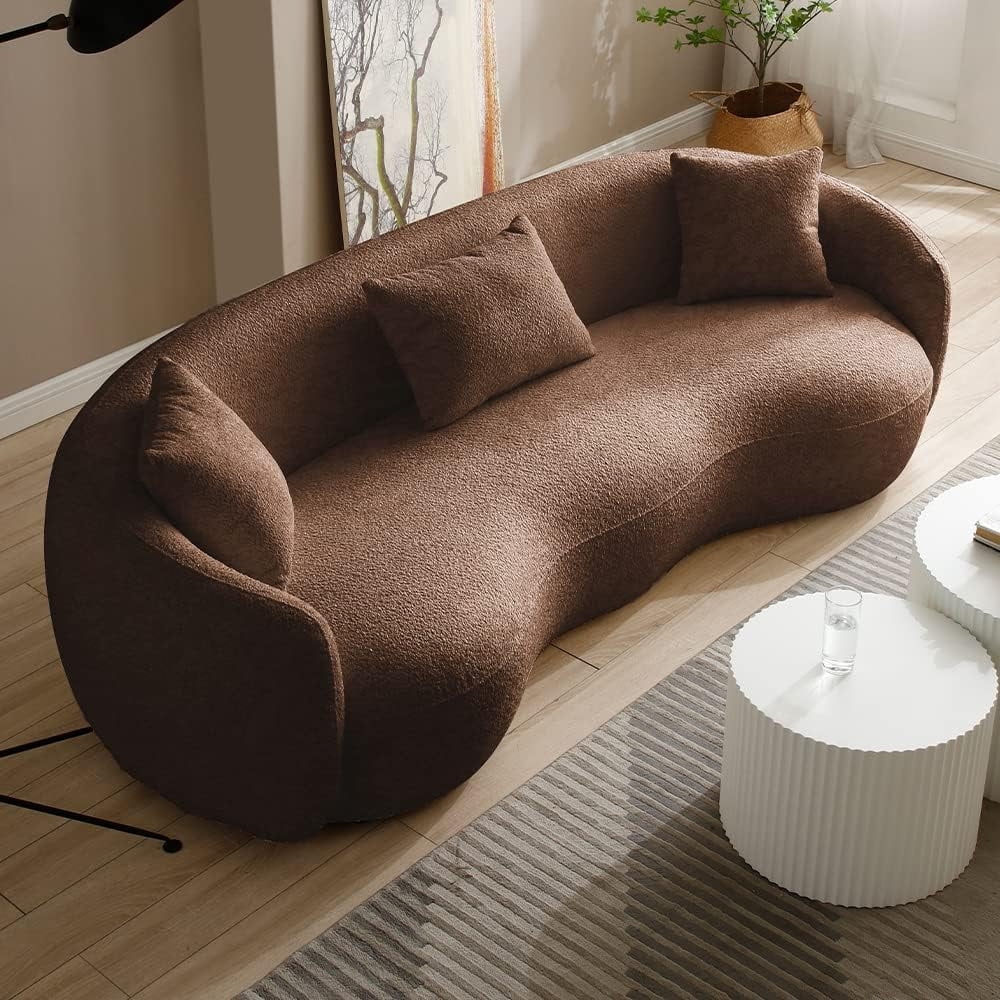 Kevinplus 93.6" Modern Curved Sofa with 3 Pillows 4-Seat Mid Century ...