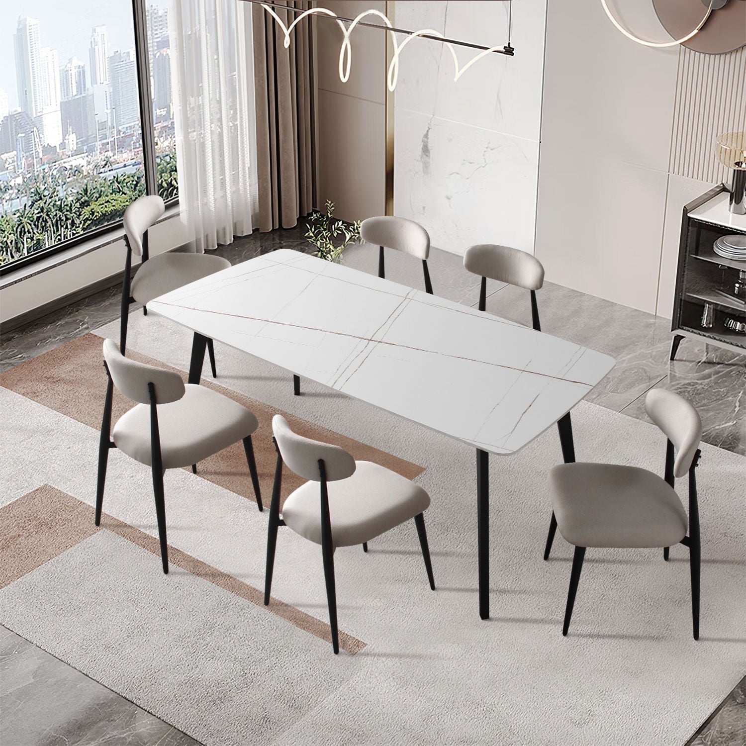 Kevinplus 70" Ceramic Rectangular Dining Table for Kitchen Tables and ...