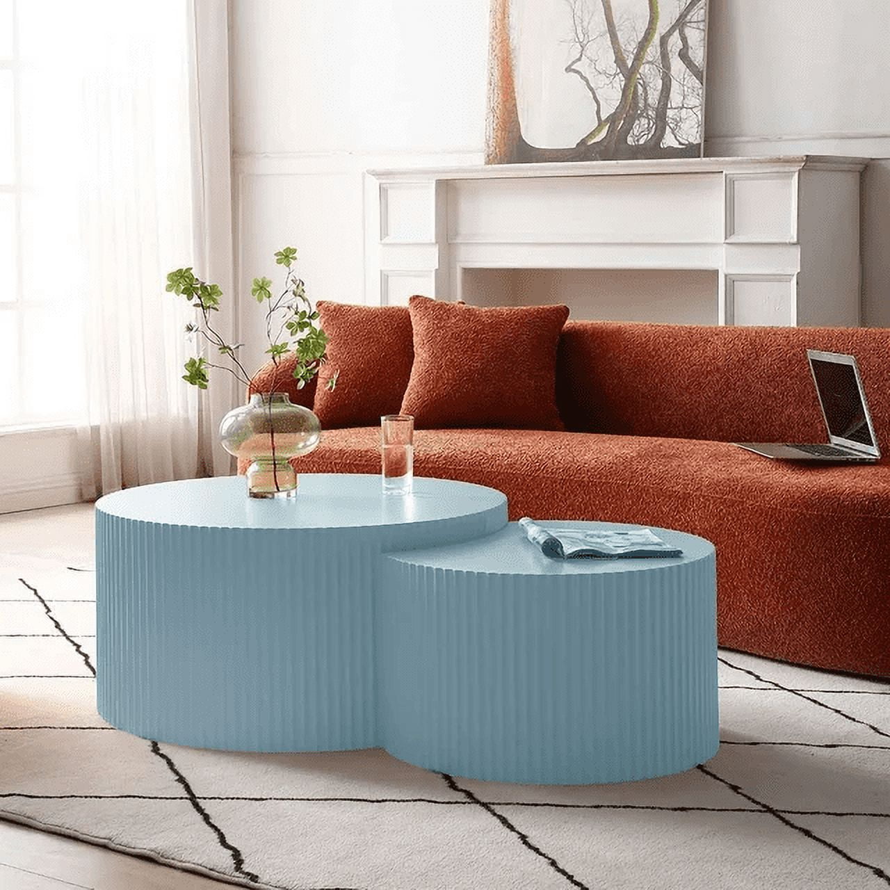 Kevinplus Indoor Modern Fiberboard Round End Table, Bule (Set of 2 ...