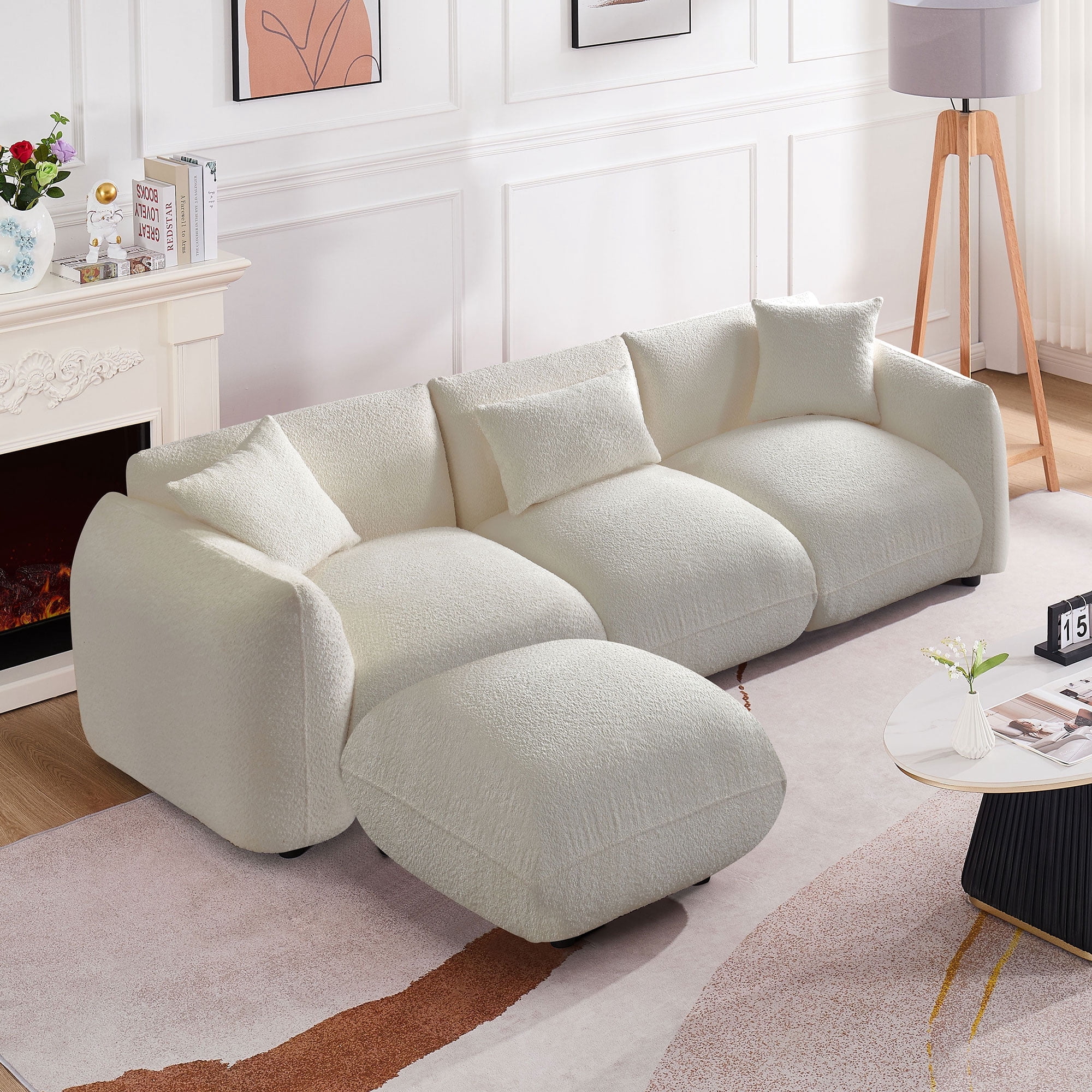 Kevinplus Mid Century Modern Couch 3-Seater Sofa with Ottoman ...