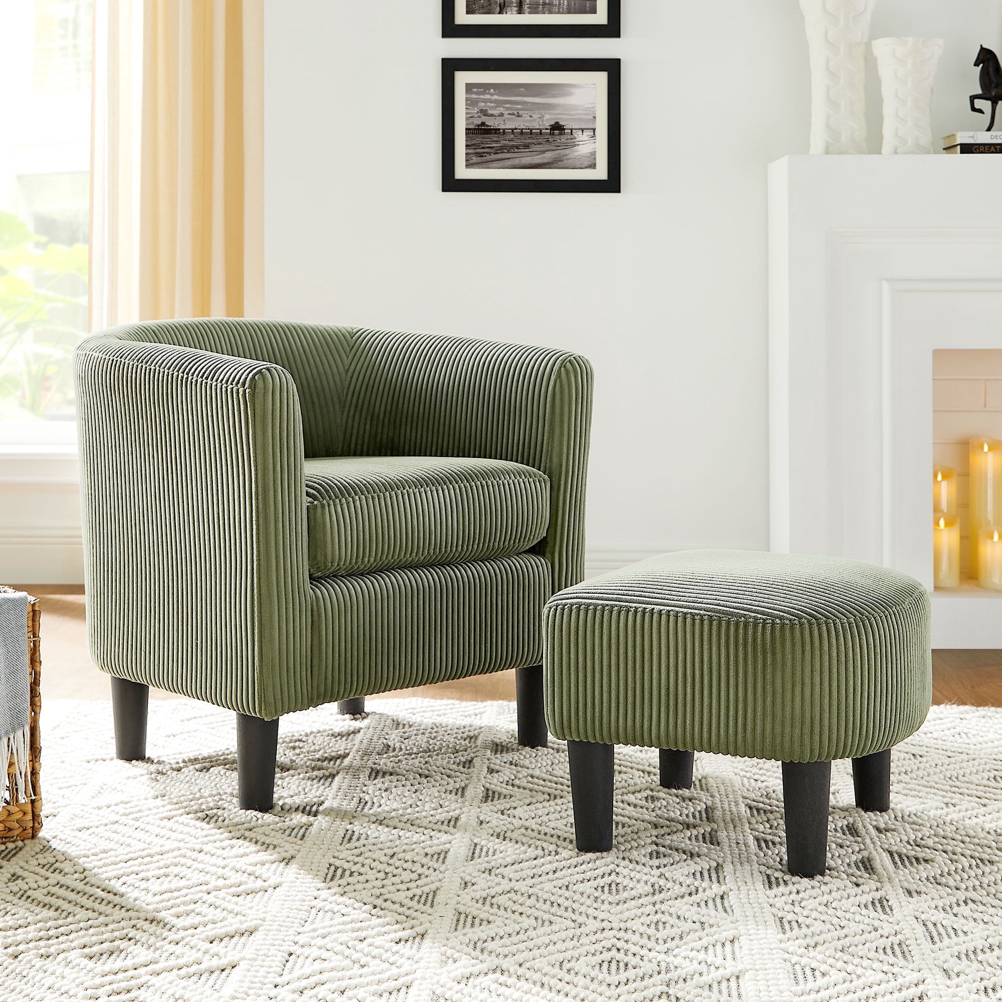 Kevinplus Modern Chair Corduroy Single Sofa Chair with Ottoman Foot ...
