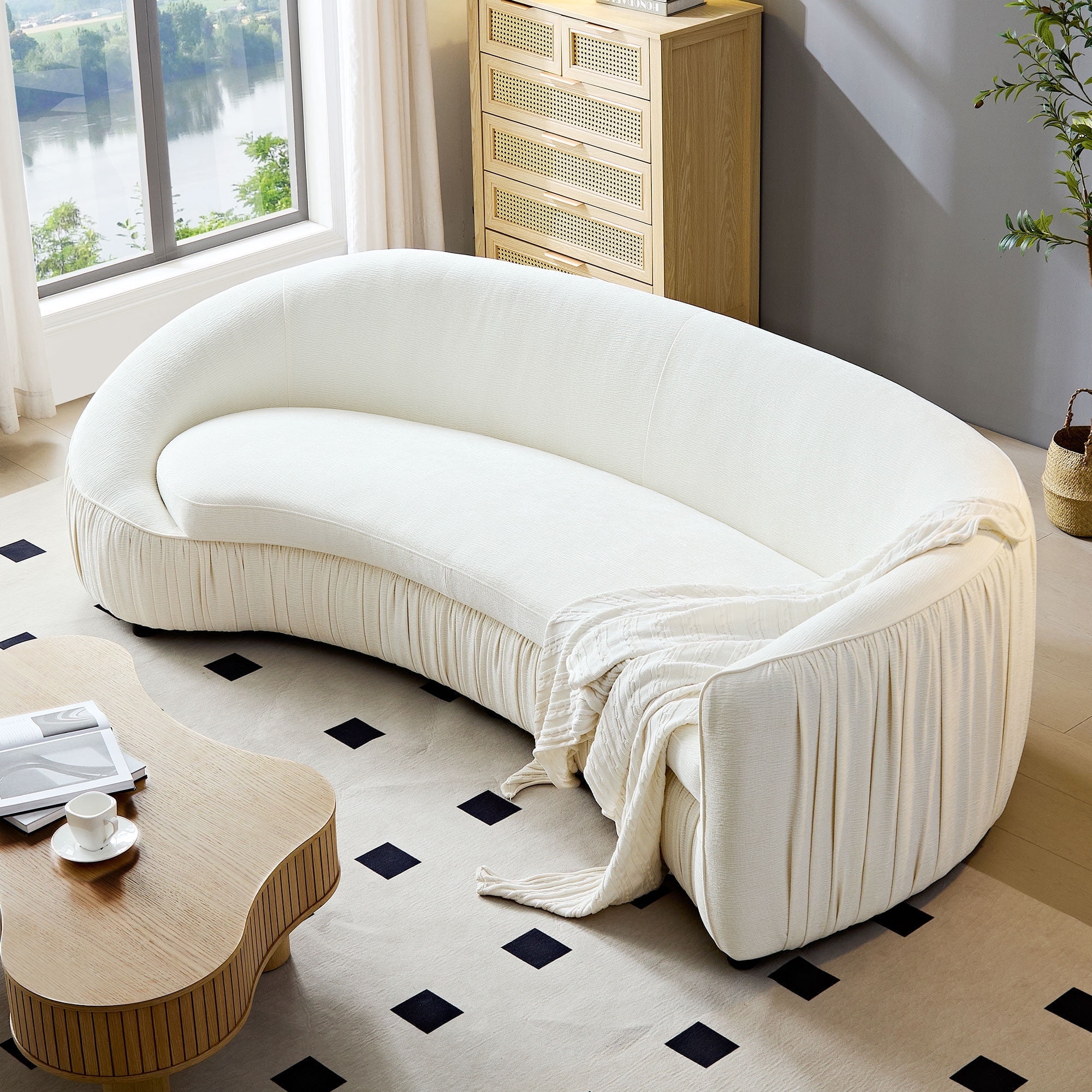 Kevinplus Modern Design Curved Shaped Sofa Couch, 4-Seat Upholstered ...