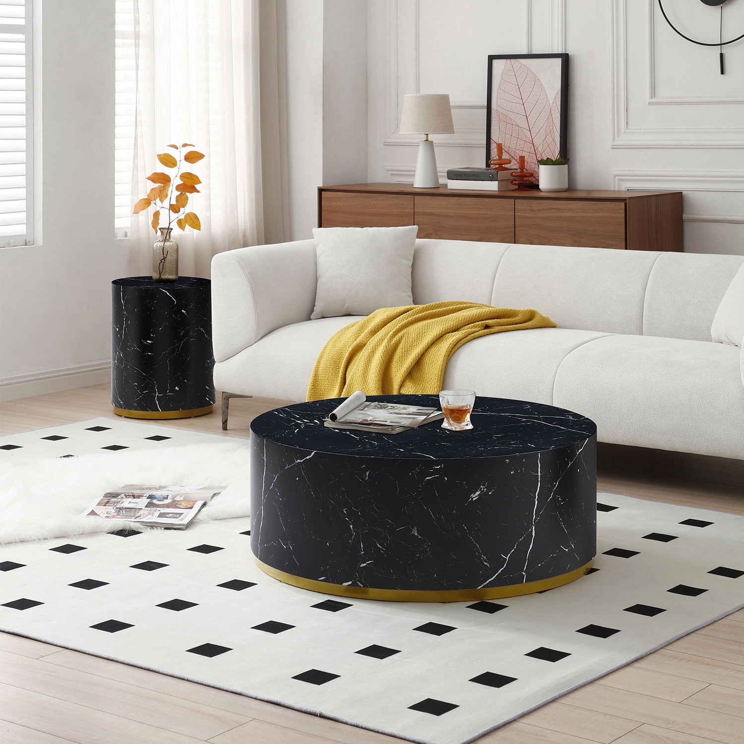 Kevinplus Modern Faux Marble Coffee Tables,Marble Pattern Cocktail ...