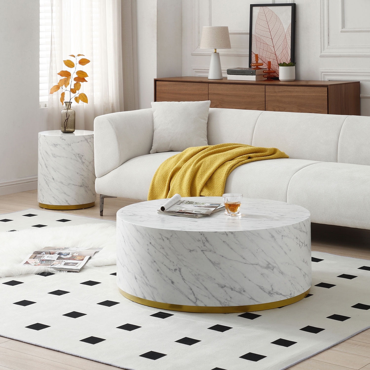 Kevinplus Modern Faux Marble Coffee Tables,Marble Pattern Cocktail ...