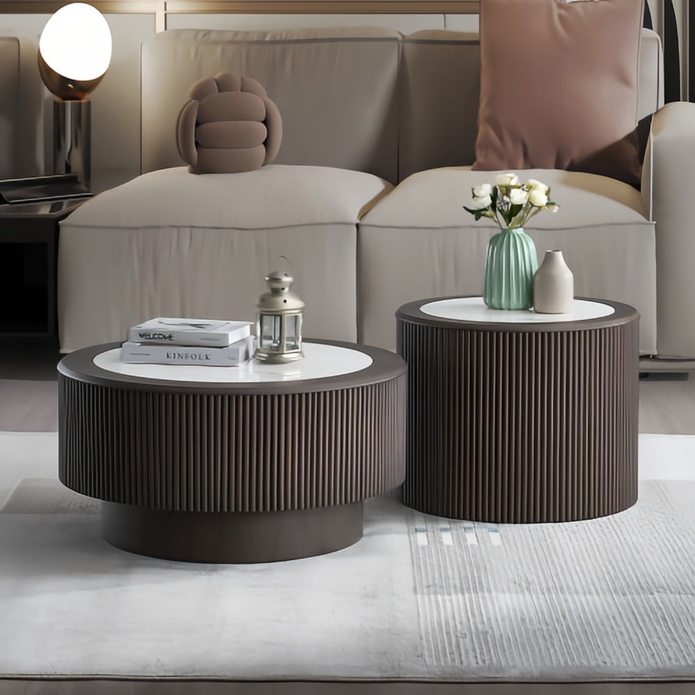 Kevinplus Modern Marble Pattern Coffee Table Set 2 with Sturdy Pedestal ...