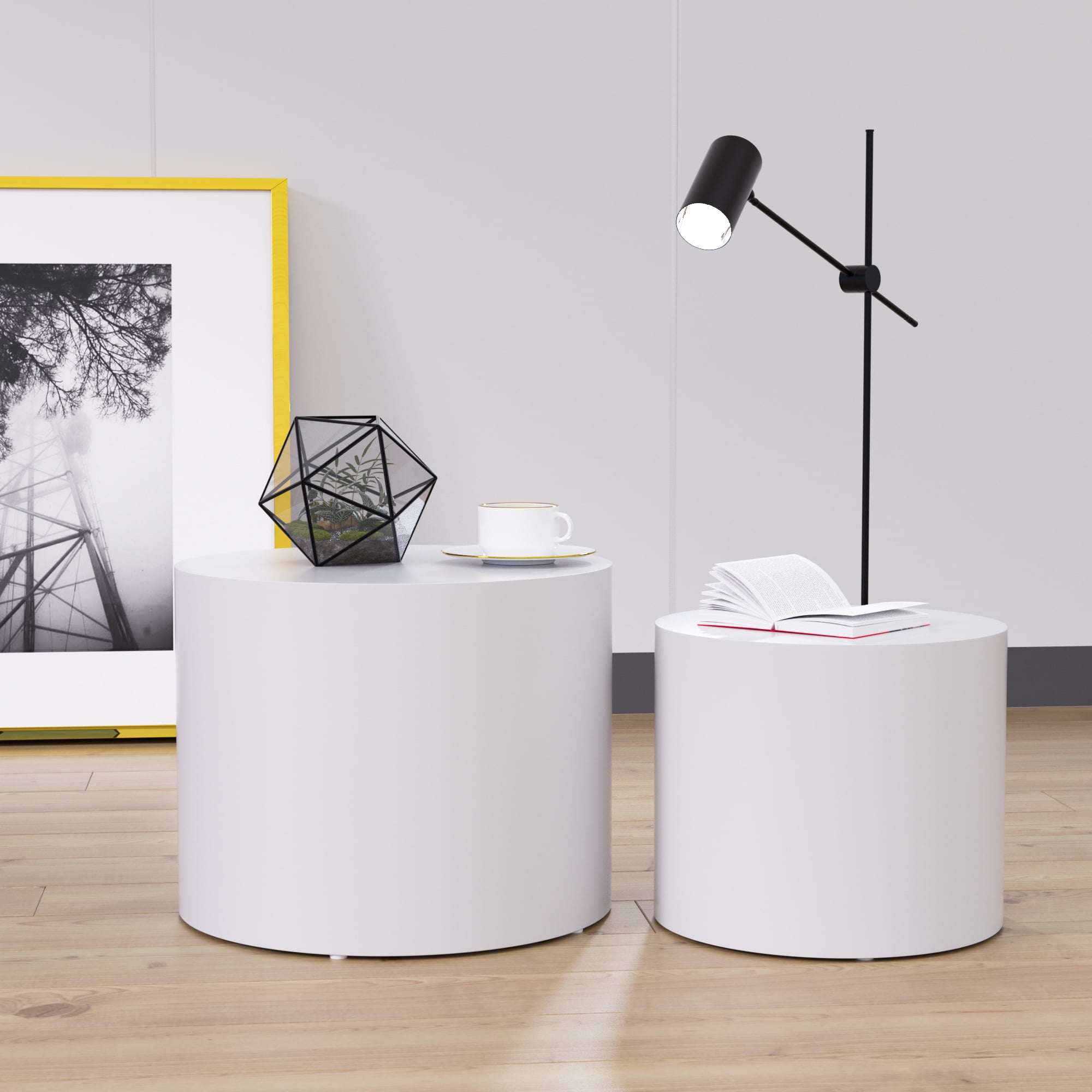 Kevinplus Round Coffee Table Set of 2 Nesting Table Modern Circle Side ...