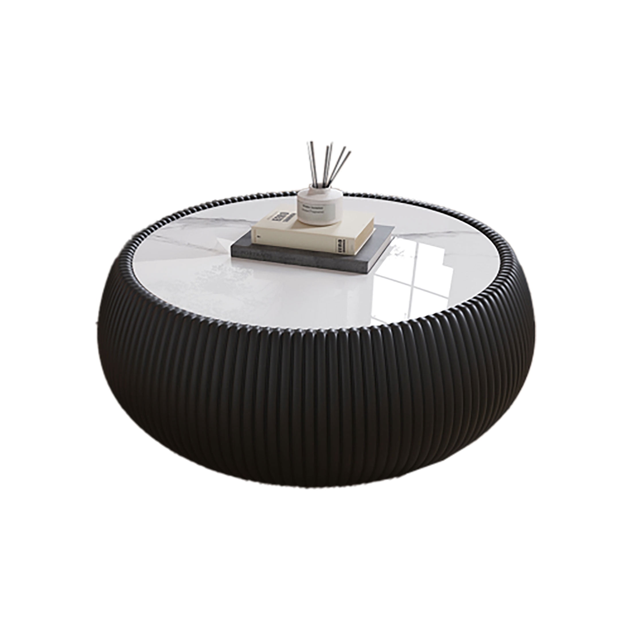 Kevinplus Stone Top Drum Shape Leather Coffee Table for Living Room ...