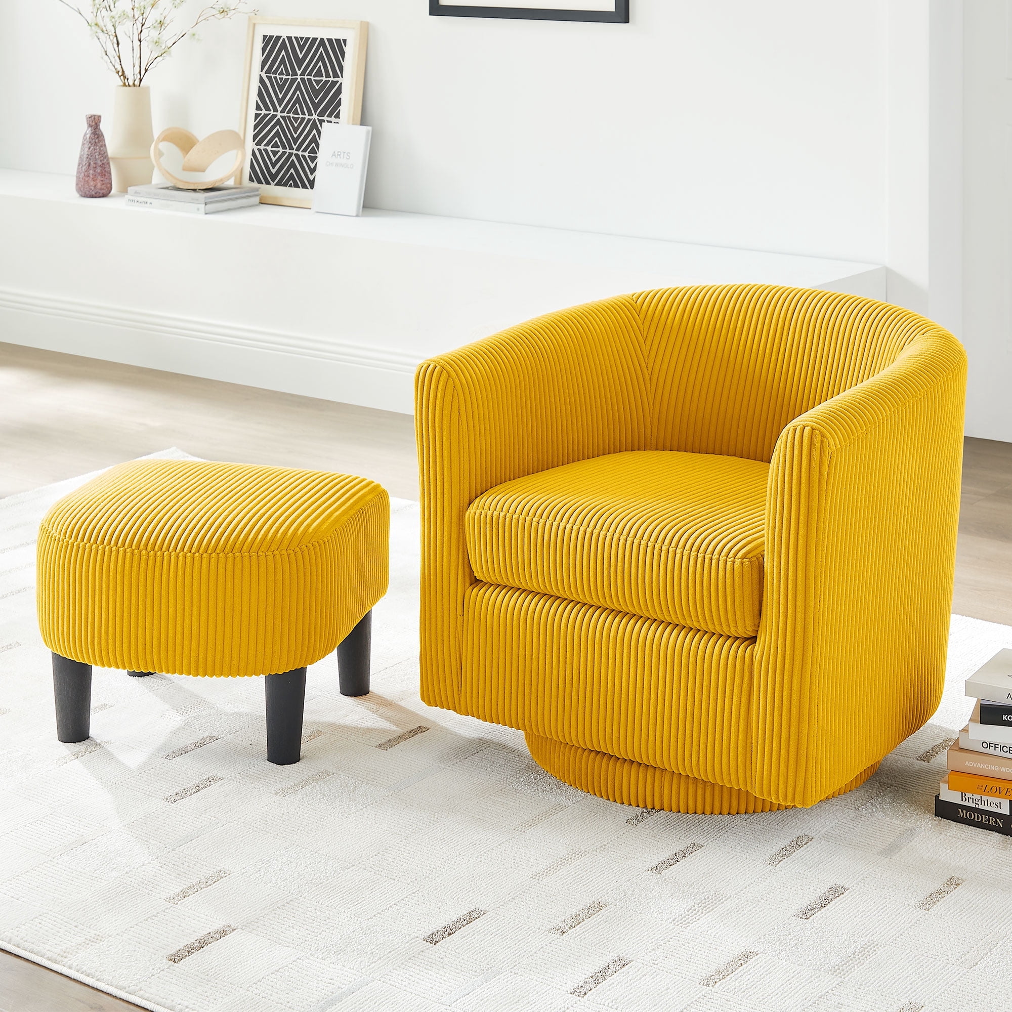 Kevinplus Swivel Accent Chair 360° Comfy Recliner Corduroy Arm Chair ...
