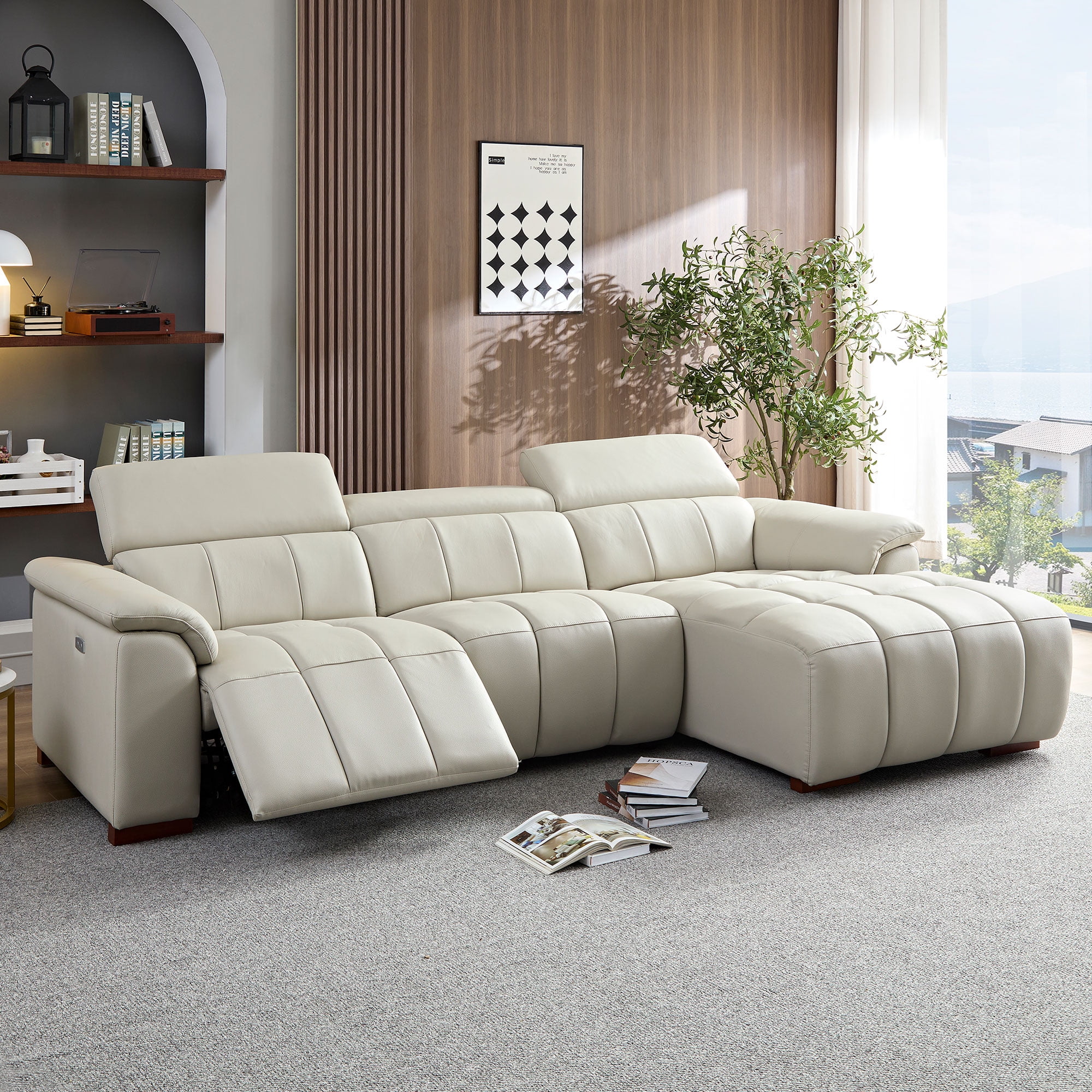 Kevinplus Wall-Hugger Reclining Sofa Modern Manual Control Genuine ...