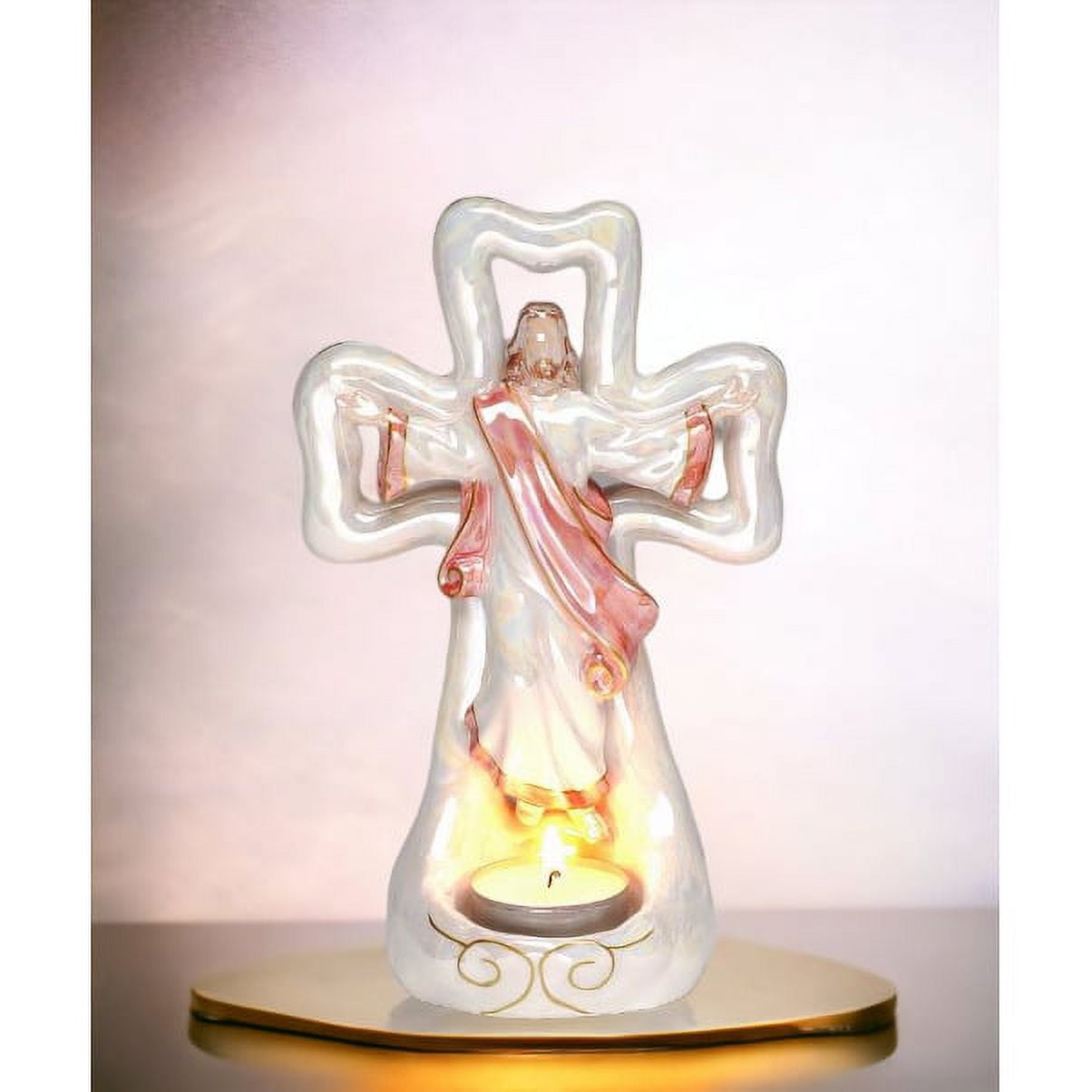 Kevins Gift Shoppe Ceramic Jesus with Cross Tealight Candle Holder ...