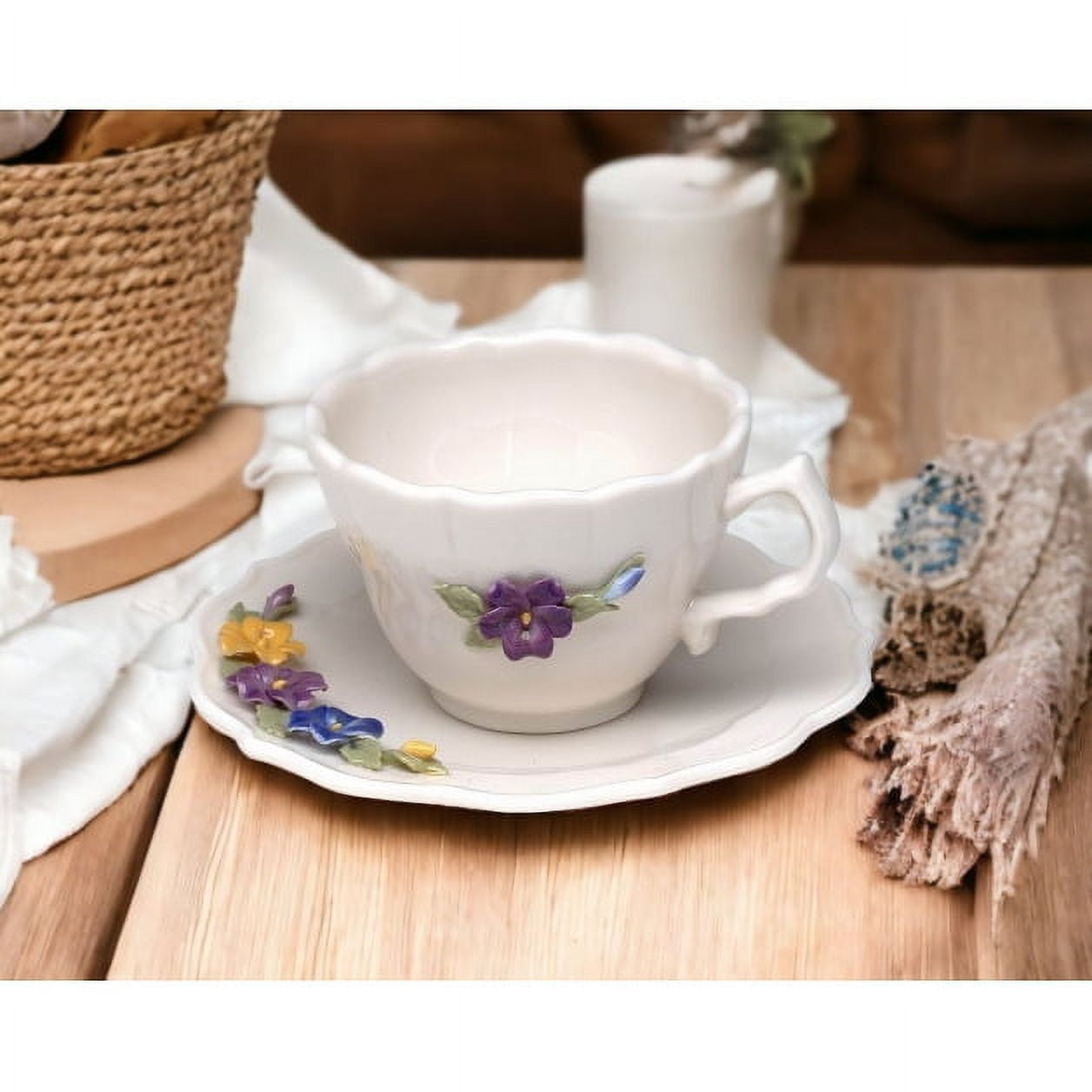 Kevins Gift Shoppe Ceramic Pansy Flower Mini Cup and Saucer Figurine ...