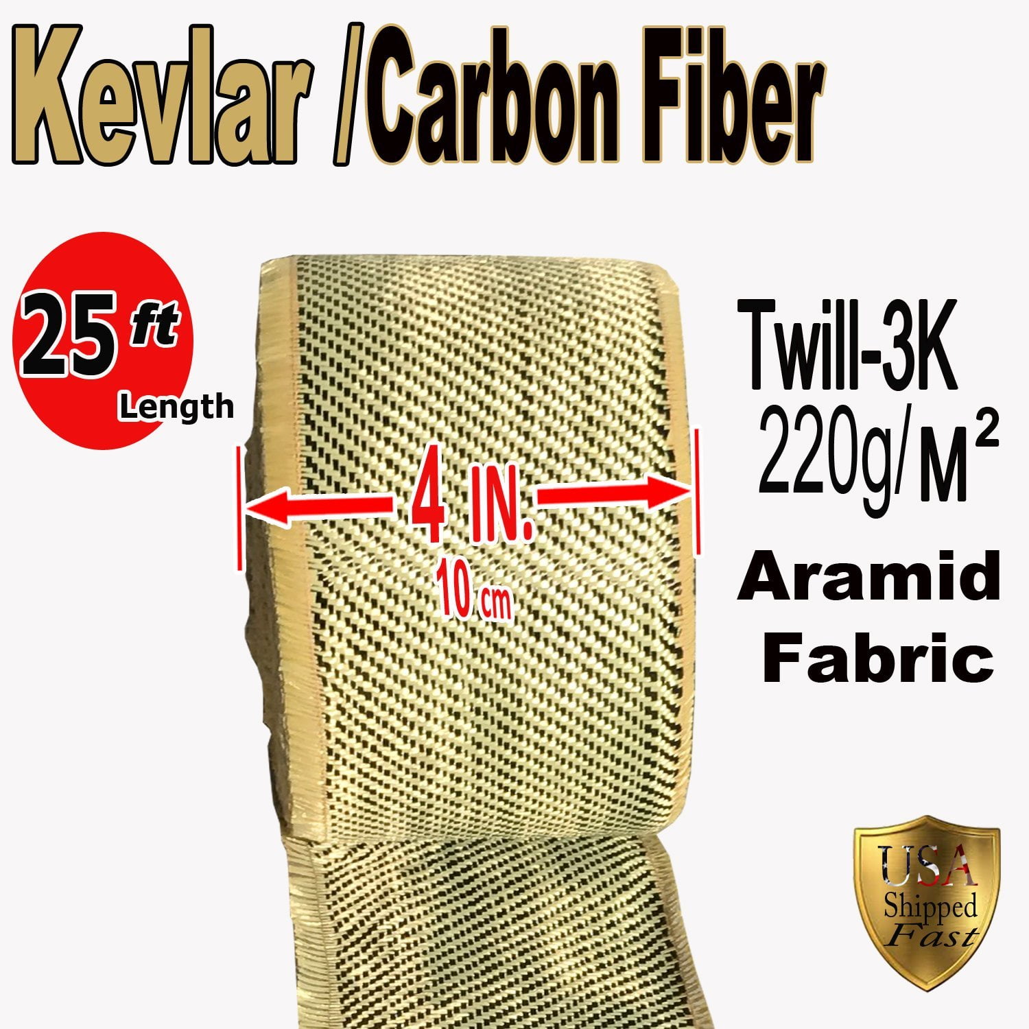 Kevlar Fabric- YEL 4" x 25' - 2x2 Twill WEAVE-3K/200g - Walmart.com
