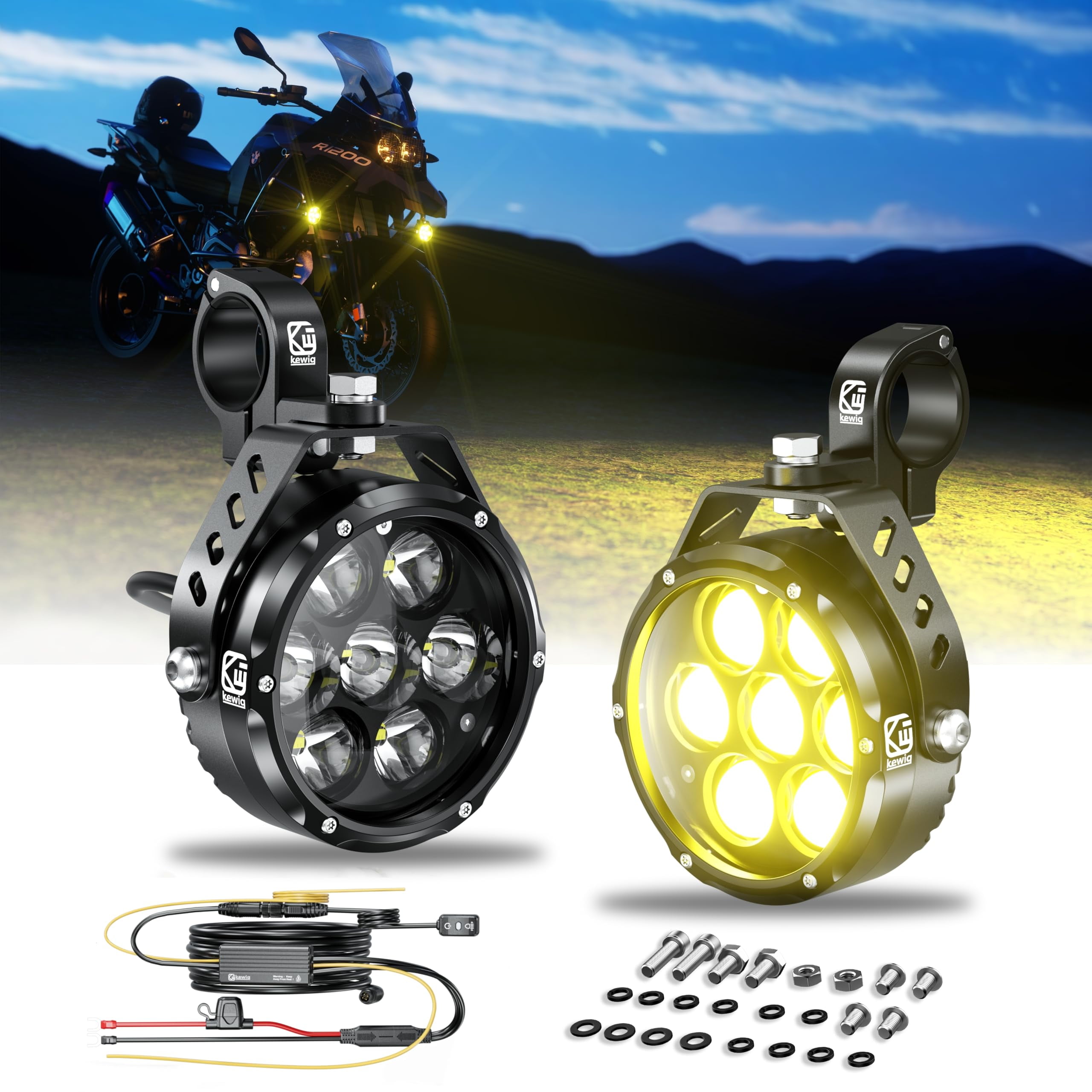 Kewig 4.5 Inch Motorcycle Auxiliary LED Fog Light 90W Amber White ...