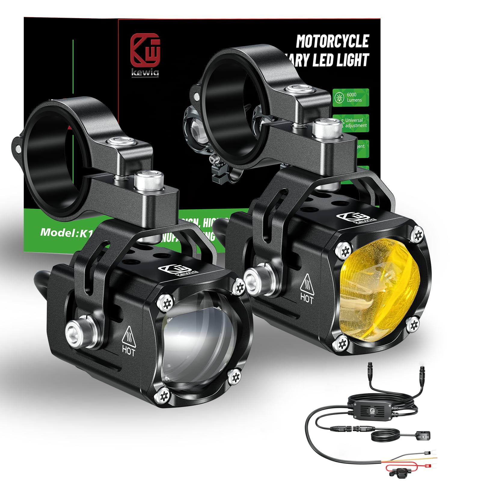 Kewig 60W Motorcycle Auxiliary MMF7 LED Fog Light Driving White/Amber ...