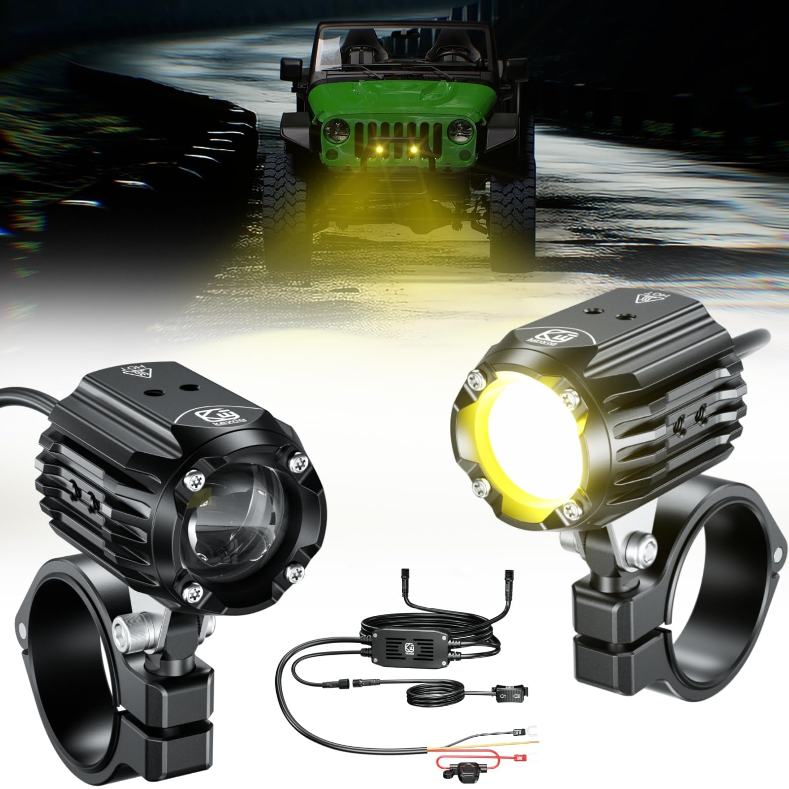 Kewig Motorcycle Auxiliary LED DHF10 Lights Kits Driving Spotlights, 60W 5000LM Driving Offroad ...