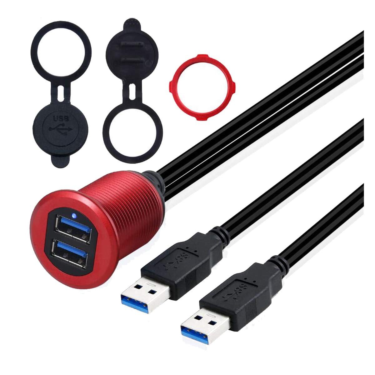 Kework Metal Dual USB 3.0 Ports Mount with 3.3ft 2 Ports USB Male to 2 ...