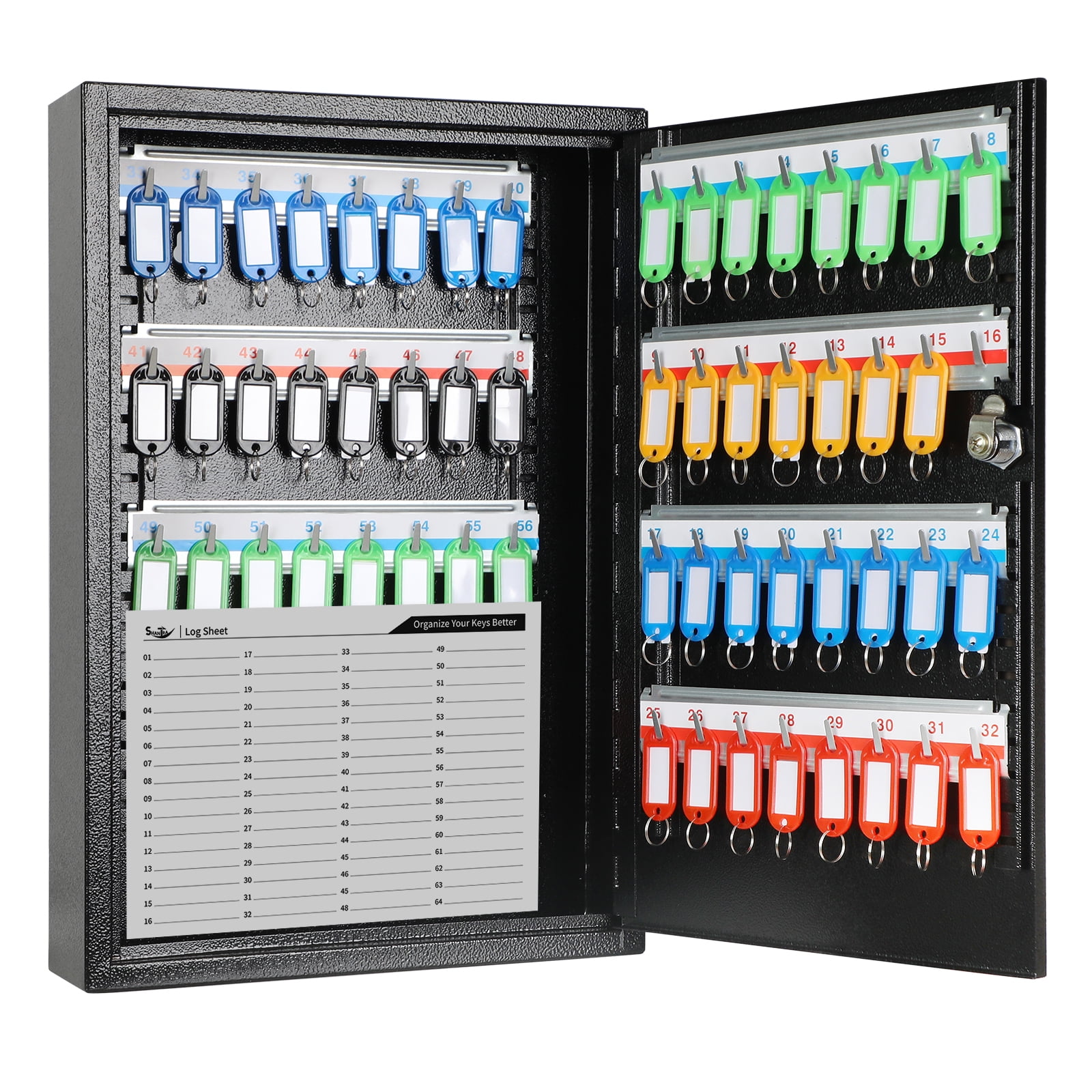 Key Box Cabinet, Wall Mount 64 Position Metal Locking Key Cabinet ...
