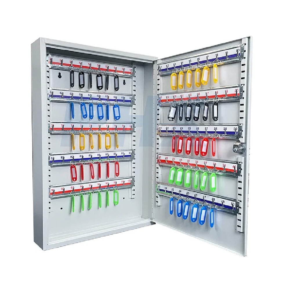 Key Box Wall Mount 100 Position Metal Valet Key Cabinet Lock Box w/ Key ...