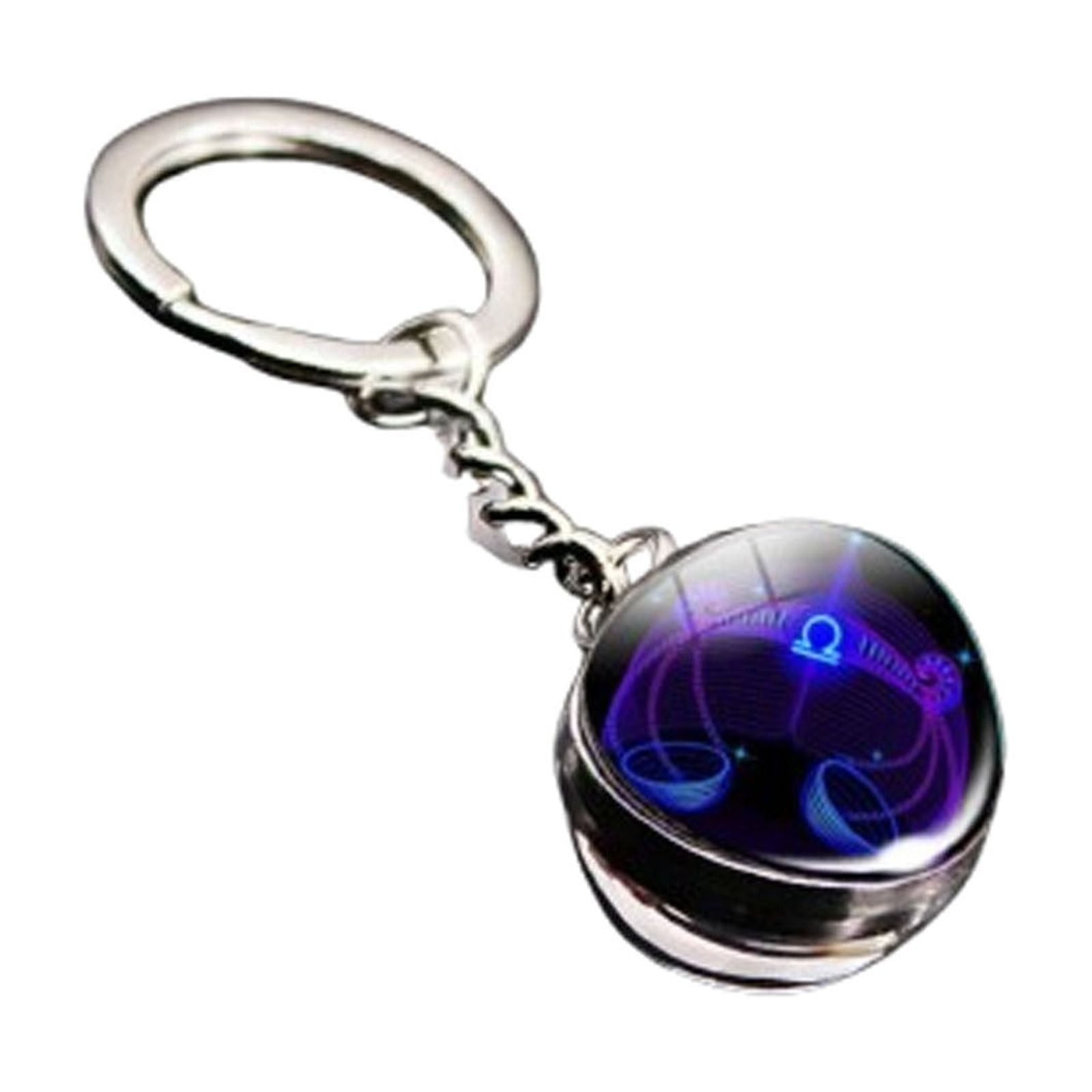 Key Chain 12 Zodiac Starry Sky Time Stone Glass Ball Pendant Key Ring ...