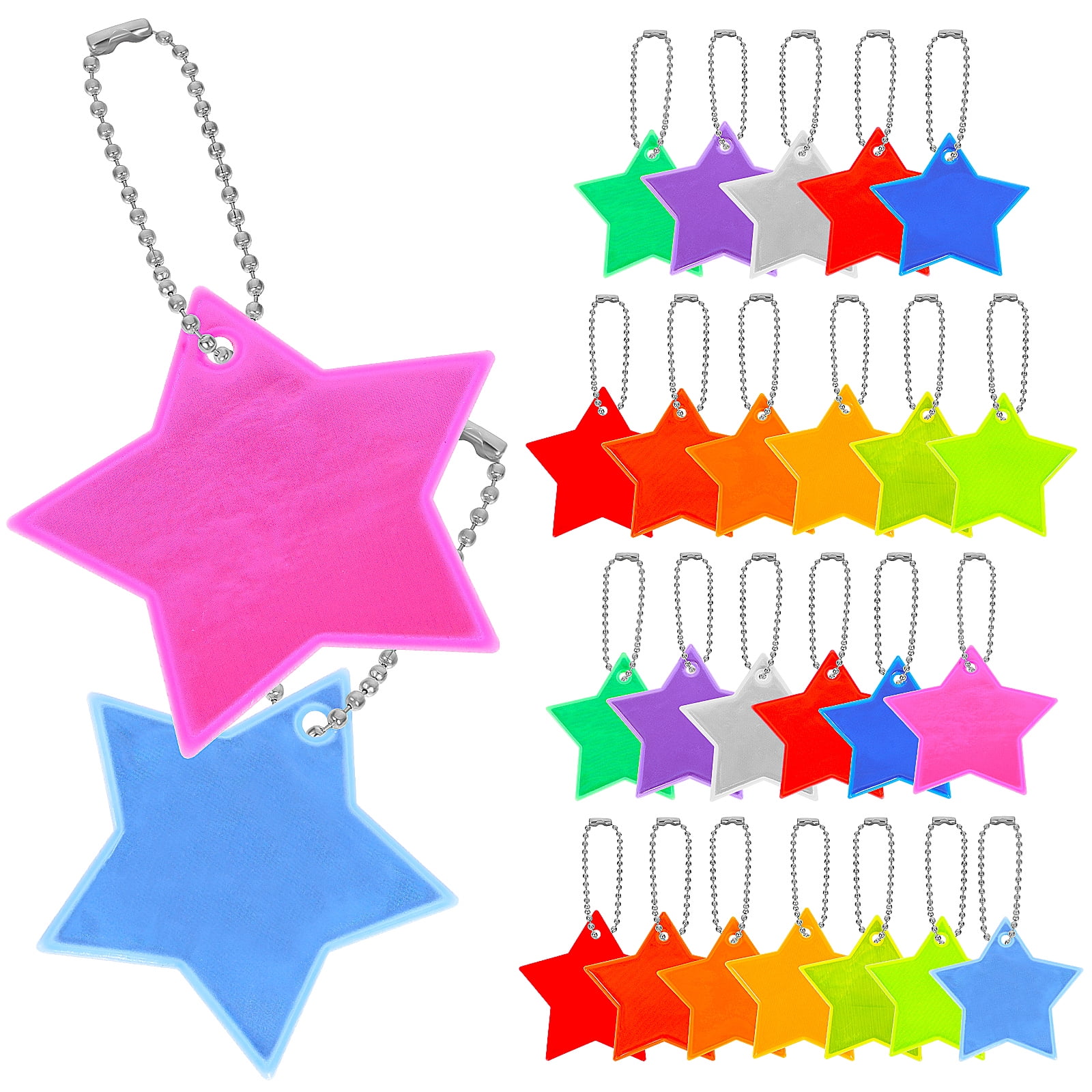 Key Chain 26 Pcs Pentagram Star Reflective Pendants Hanging Keychain ...