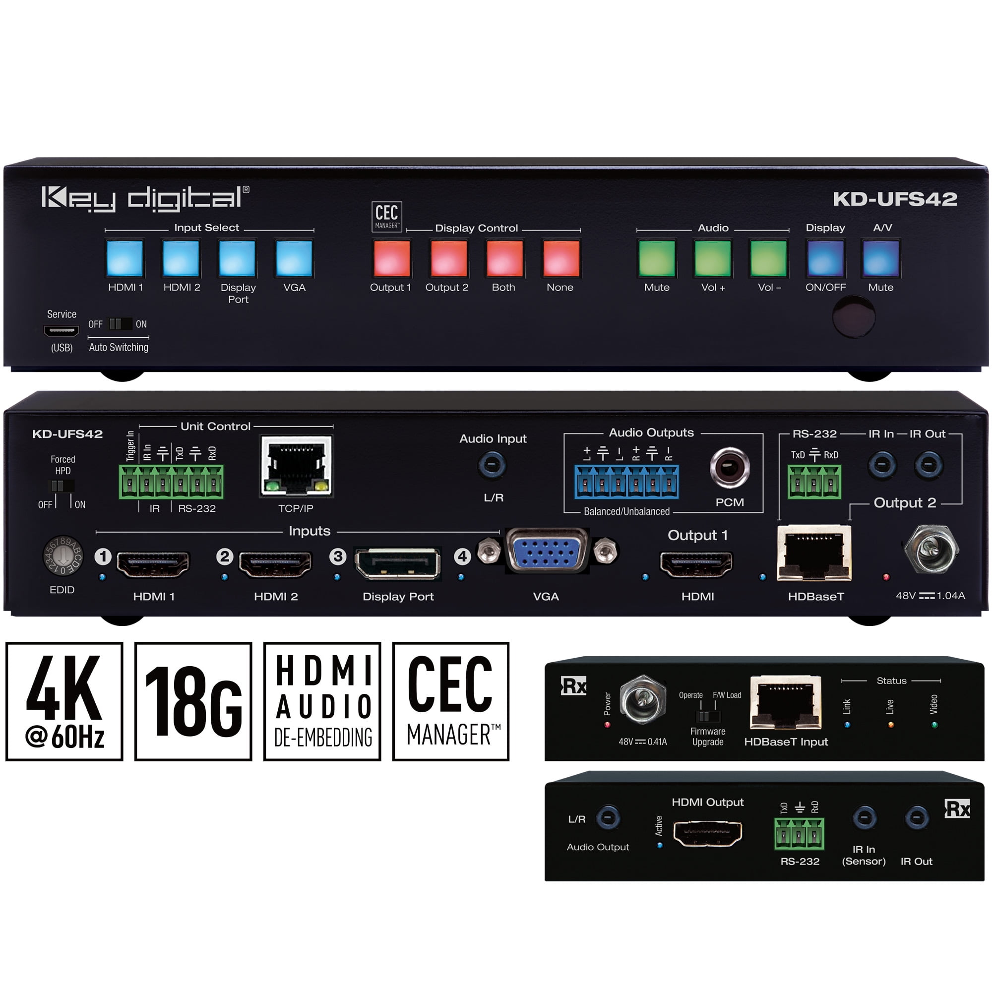 Key Digital 4x4 4K 18G 2 Mirrored Output Multi-Format Presentation ...