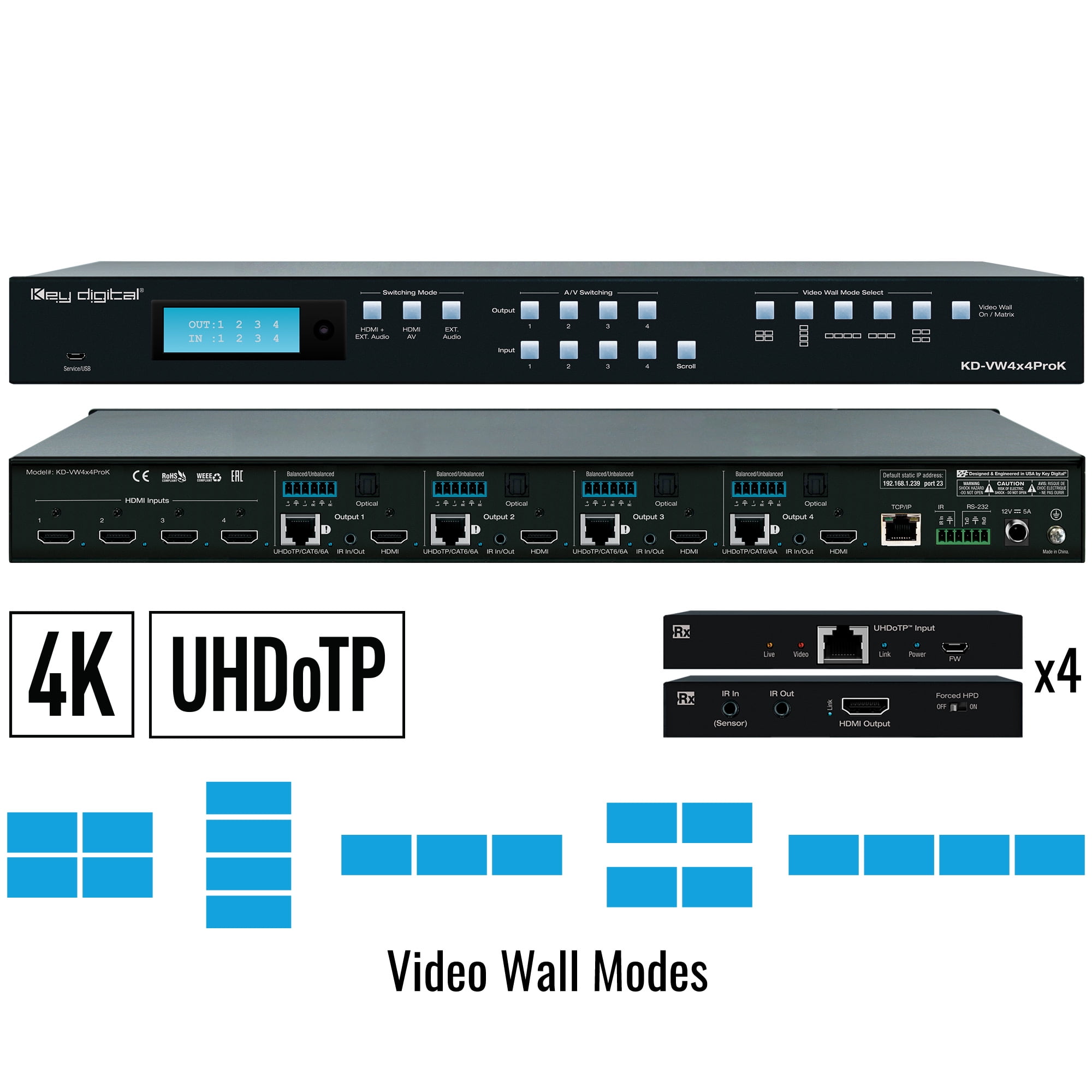 Key Digital Video Wall Processor Matrix with 4 HDMI Inputs and 4 ...