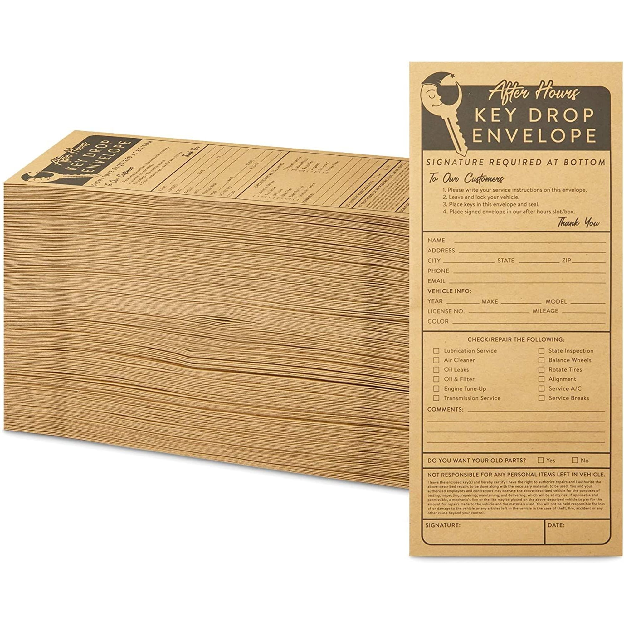 Key Drop Envelopes for After Hours Box, Car Mechanics (4.12 x 9.5 In ...