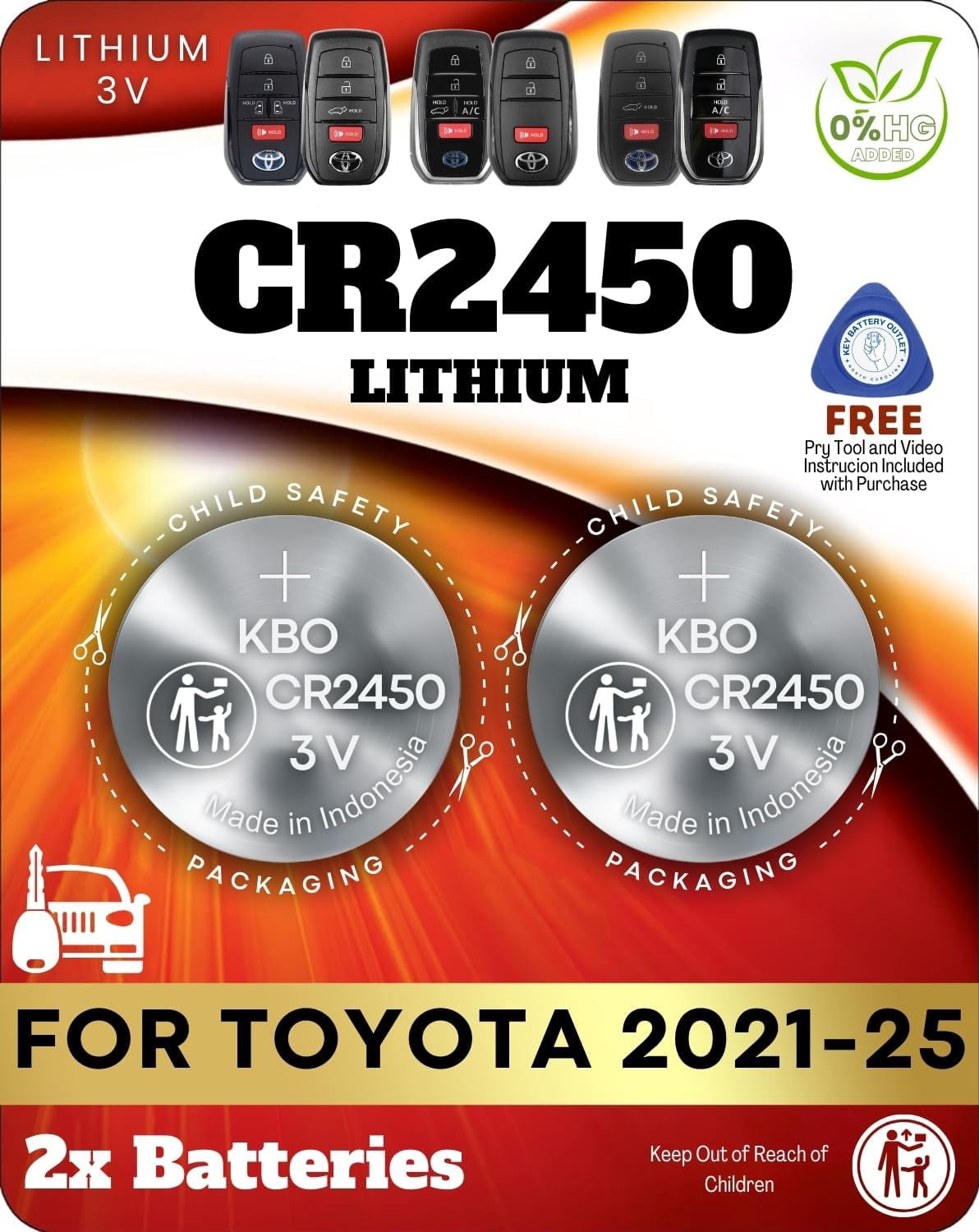 Key Fob Batteries for Toyota CR2450 2-Pack, Includes Fitment Guide for ...