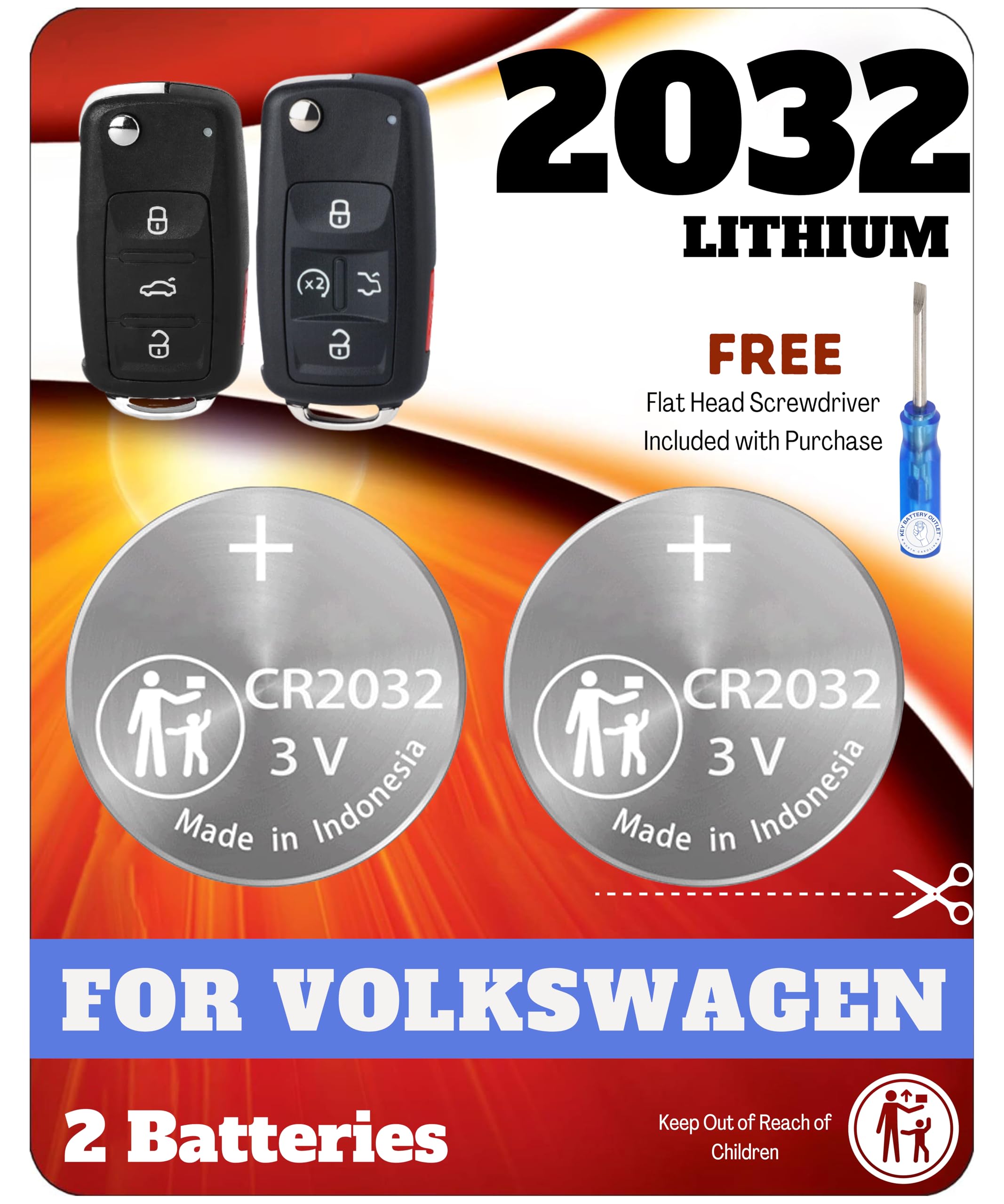 Key Fob Battery CR2032 for Volkswagen (VW) (2 Pack) - Remote Key ...