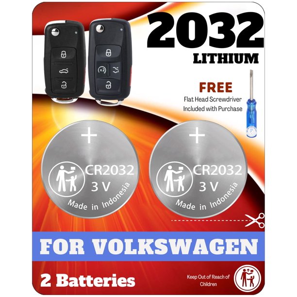 Key Fob Battery CR2032 for Volkswagen (VW) (2 Pack) - Remote Key ...