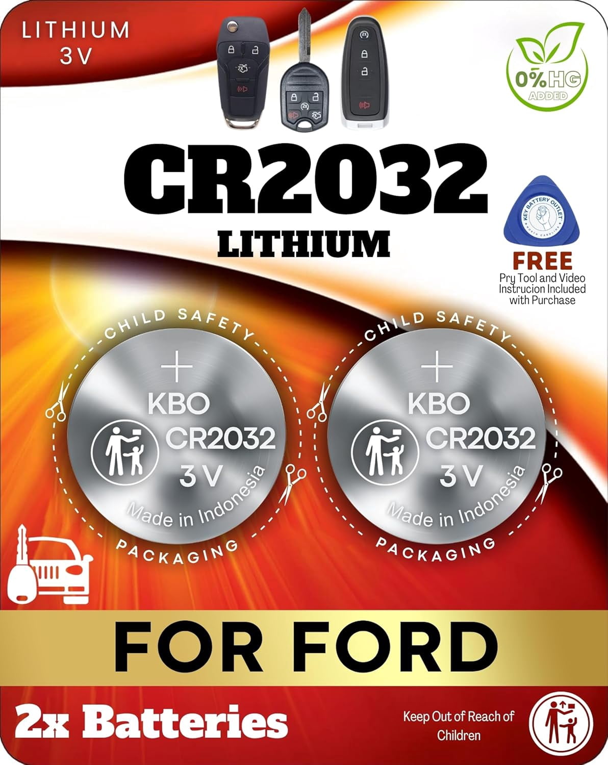 Key Fob Battery for Ford, for Mazda, and for Lincoln CR2032 (2-Pack ...