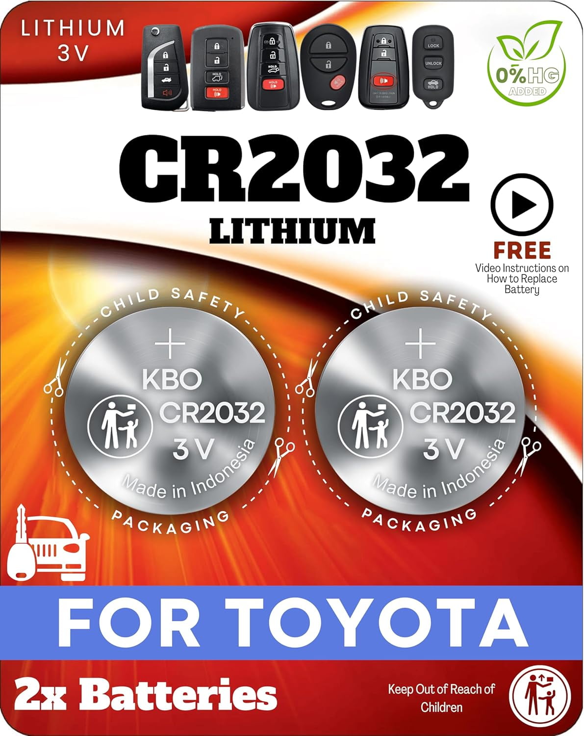 Key Fob Battery for Toyota Replacement Kit - CR2032 3V Lithium ...