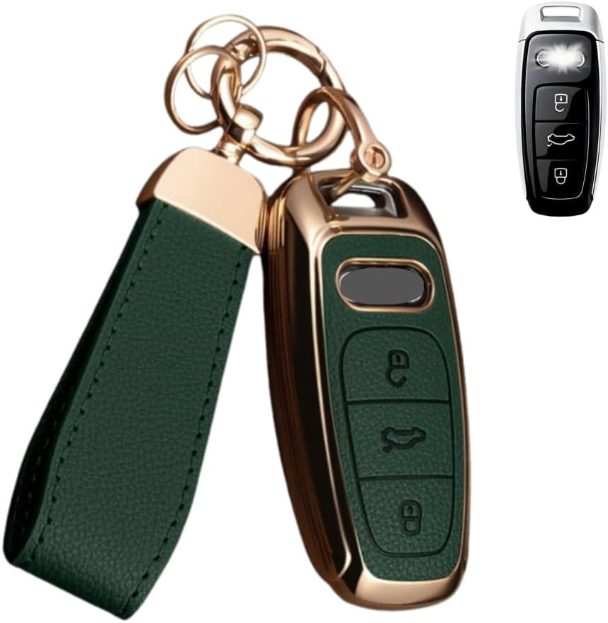 Key Fob Cover for Audi with Key Chain, Upper Leather Soft TPU Key Cover ...
