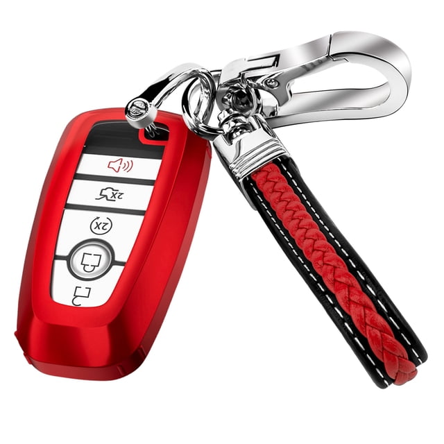 Red YUBOMT TPU Key Fob Cover for Ford Models with Leather Lanyard ...