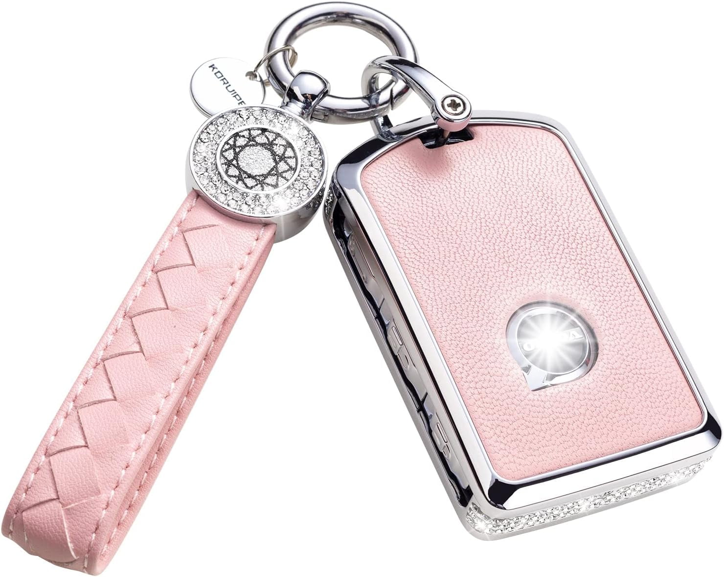 Key Fob Cover Compatible with Volvo, Pink Leather Crystal 360 Degree ...