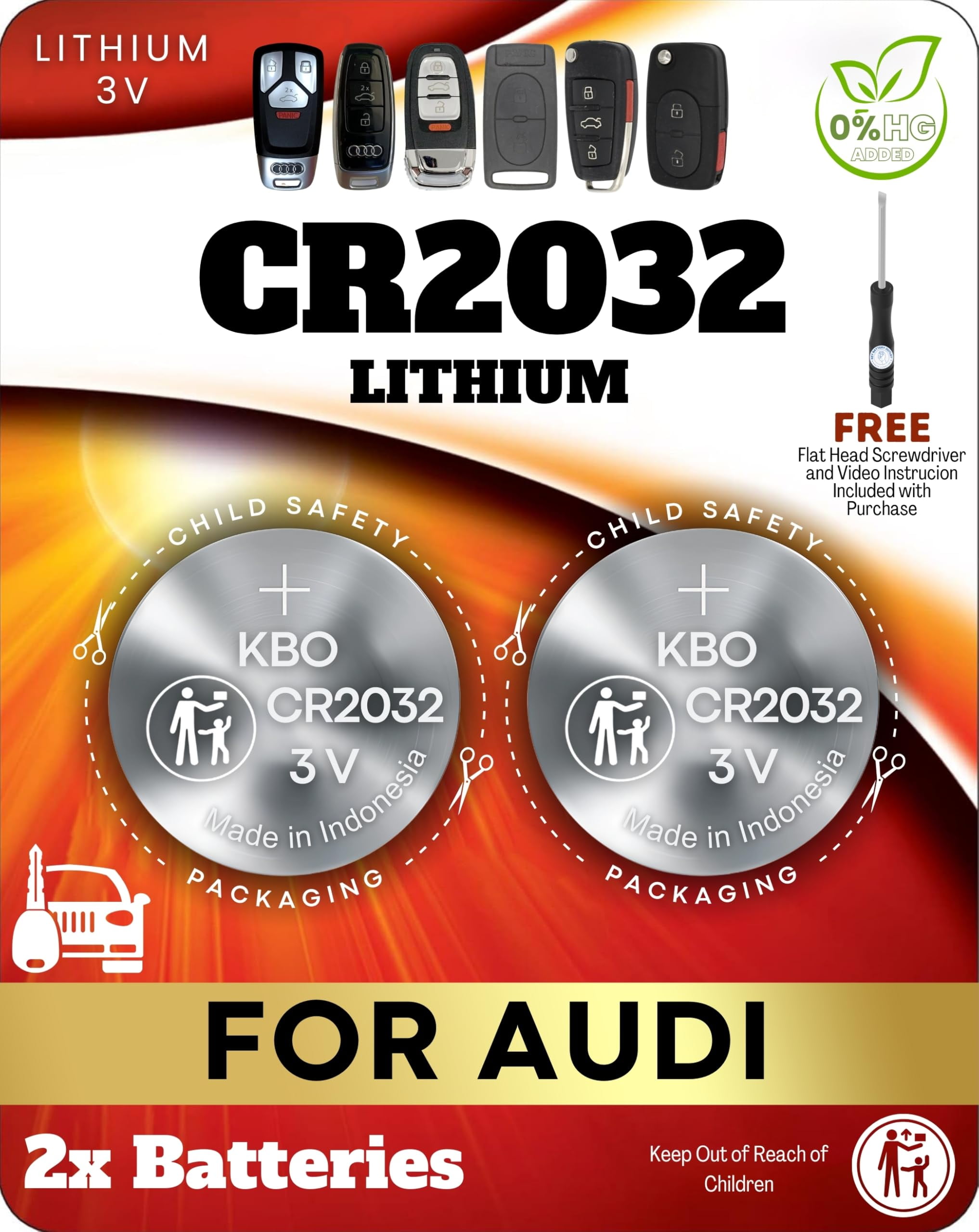 Key Fob Replacement Battery for Audi - CR2032 2-Pack with Pry Tool ...