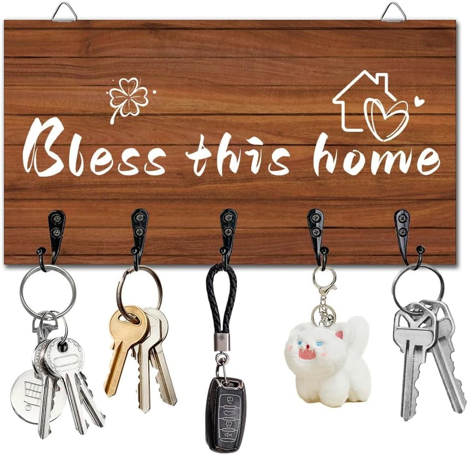 Key Holder Key Hooks Organizer Hanger Rack Bless This Home Wall Mounted ...