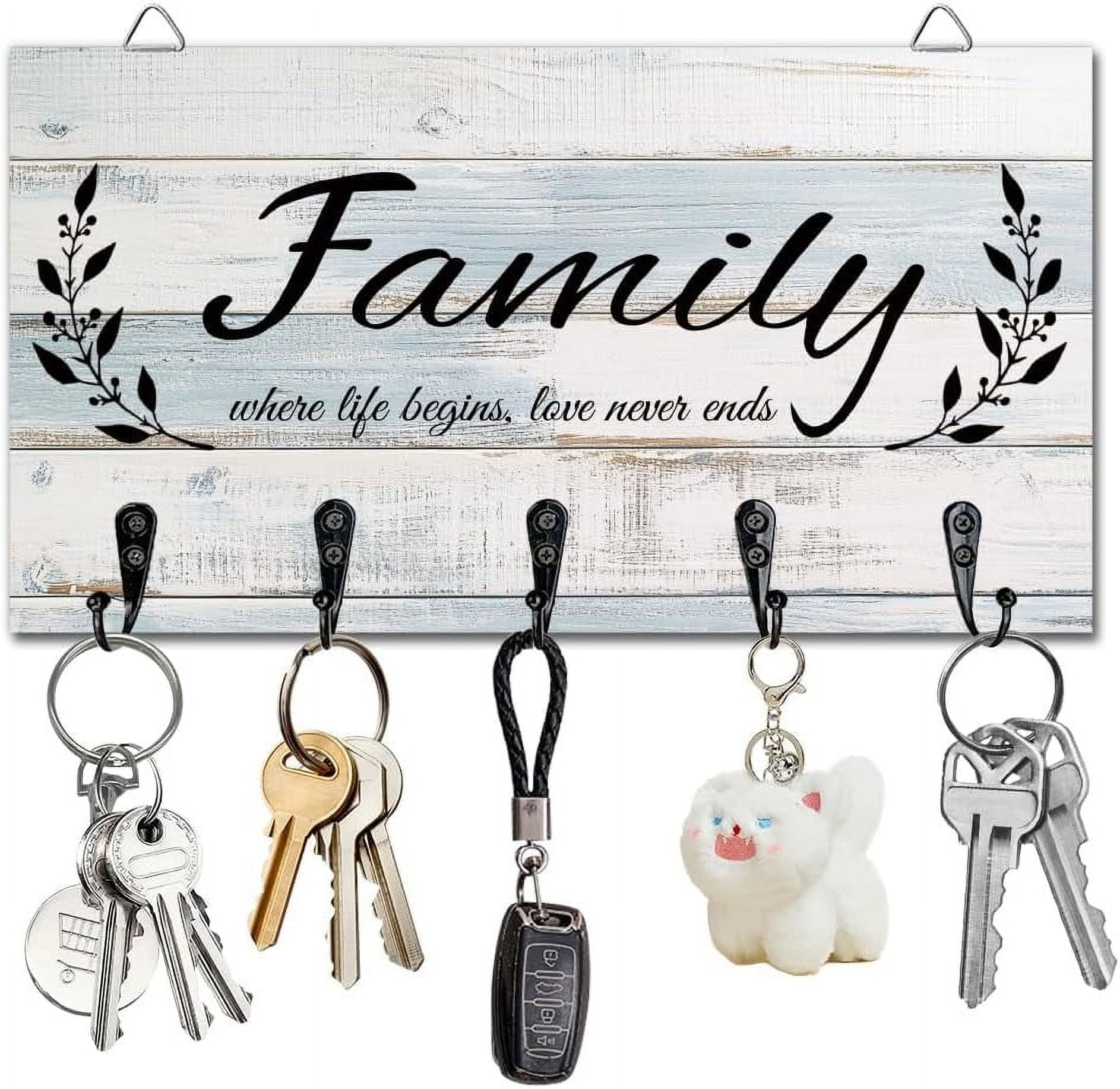 Key Holder Key Hooks Organizer Hanger Rack Family Wall Mounted Wooden ...