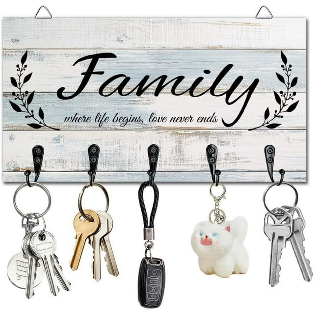 Key Holder Key Hooks Organizer Hanger Rack Family Wall Mounted Wooden ...